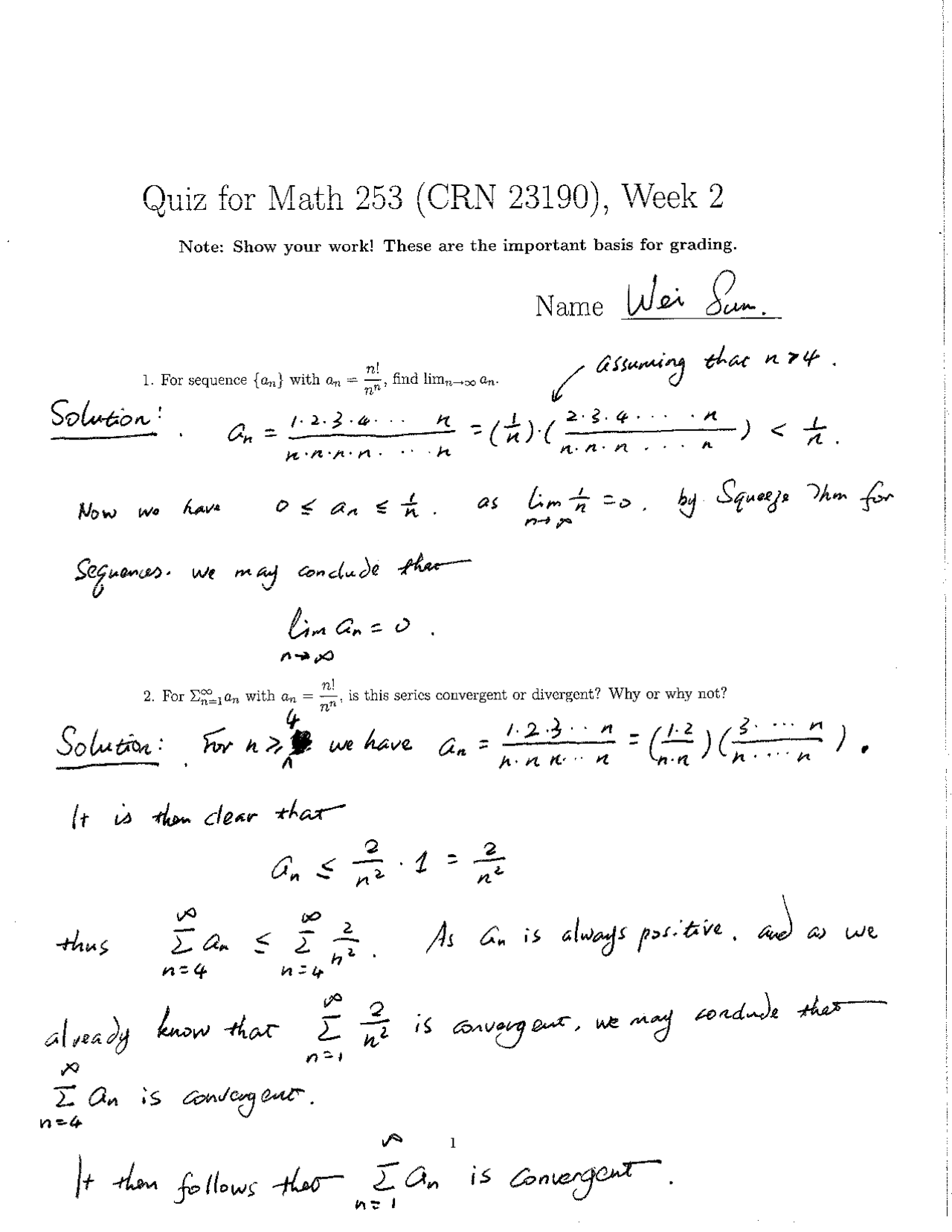 Solution Of Quiz To Find Limit Calculus Iii Math 253 Docsity