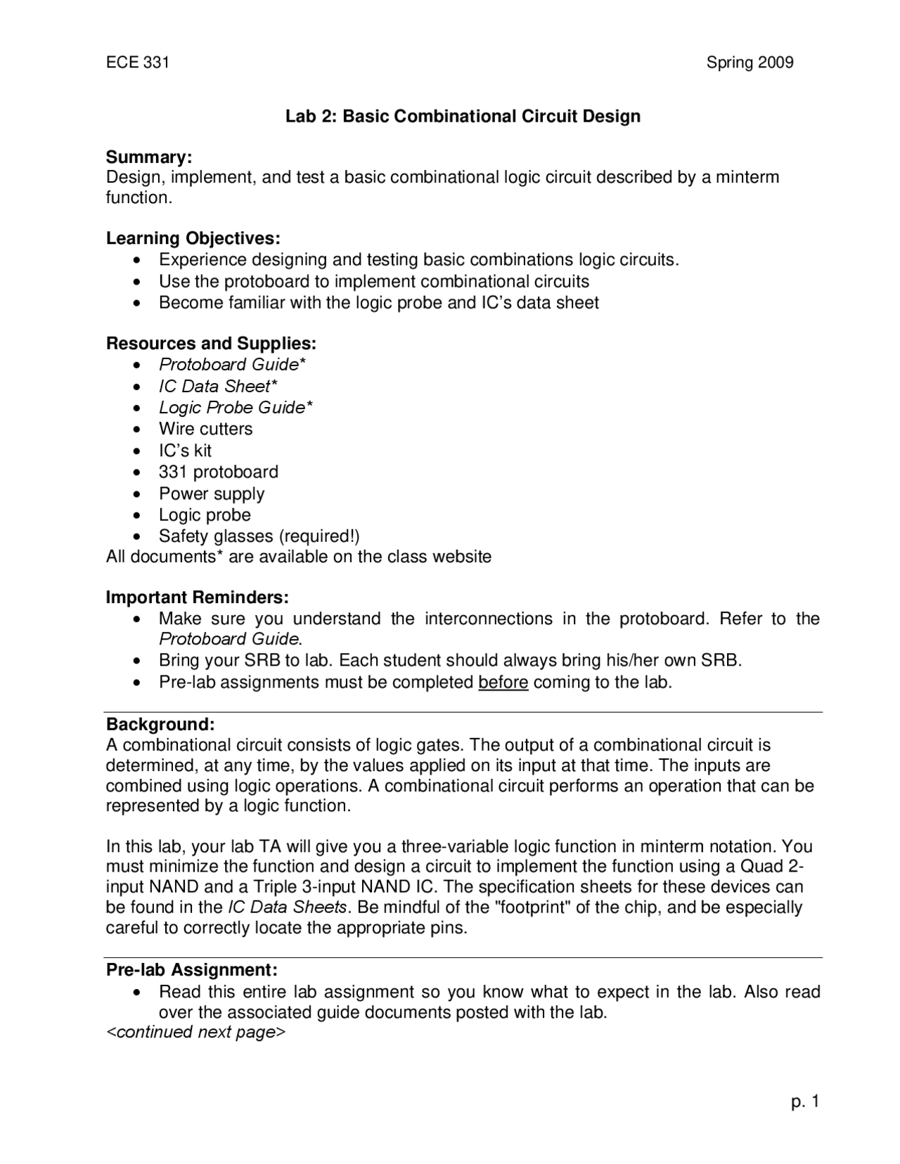 Basic Combinational Circuit Design Laboratory 2 Ece 331 Docsity
