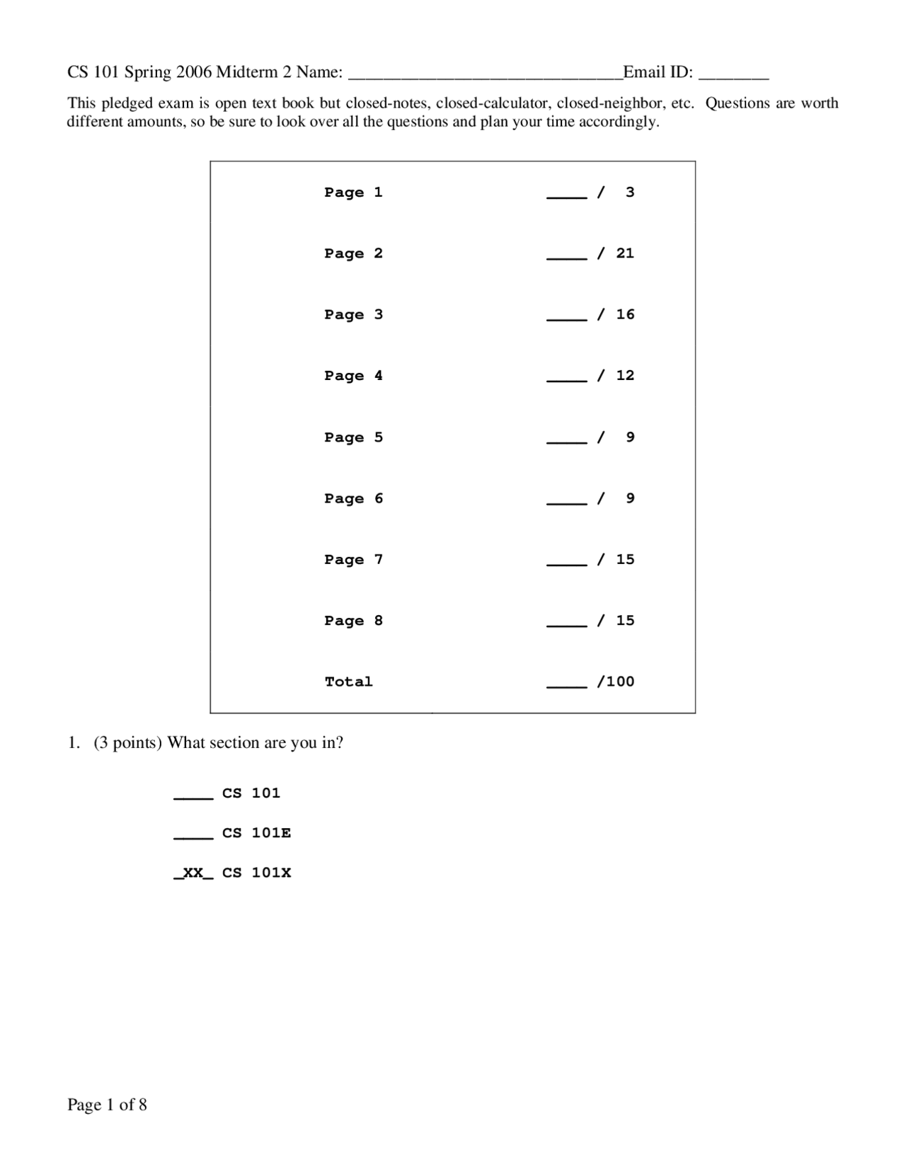 Introduction To Information Technology Midterm Exam 2006 Cs 1010