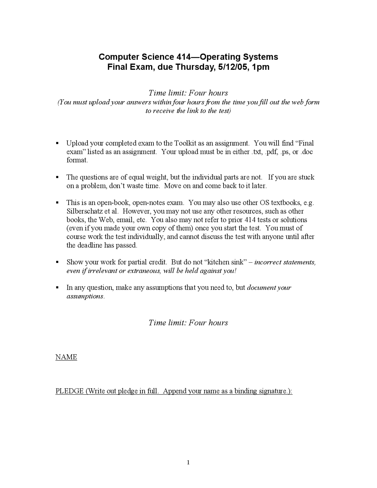 Final Exam Questions Operating Systems Cs 4414 Exams Operating