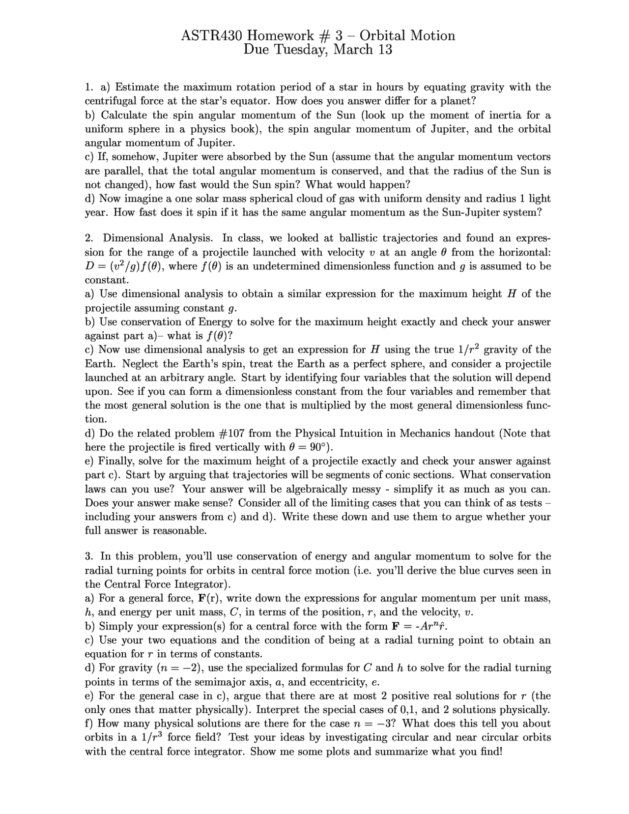 Assignment 3 For Orbital Motion The Solar System Astr 430 Docsity