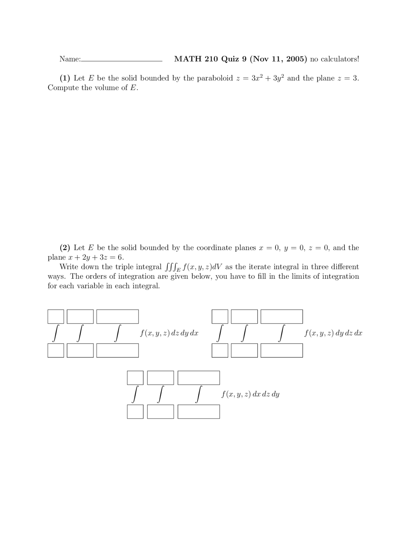 2 Solved Questions On Triple Integrals In Calculus Iii Math 210 Docsity