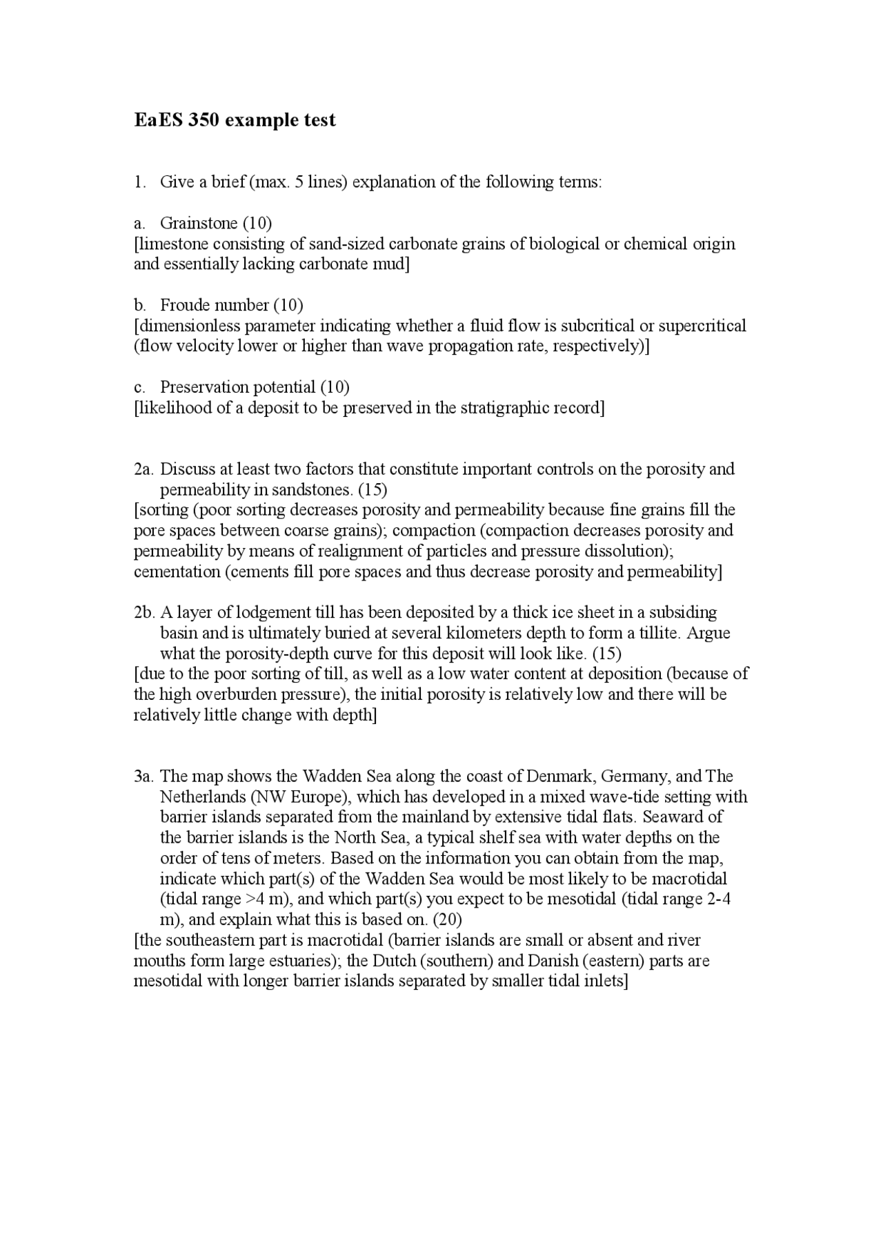 Midterm Exam Questions For Sedimentary Environments Eaes 350 Docsity