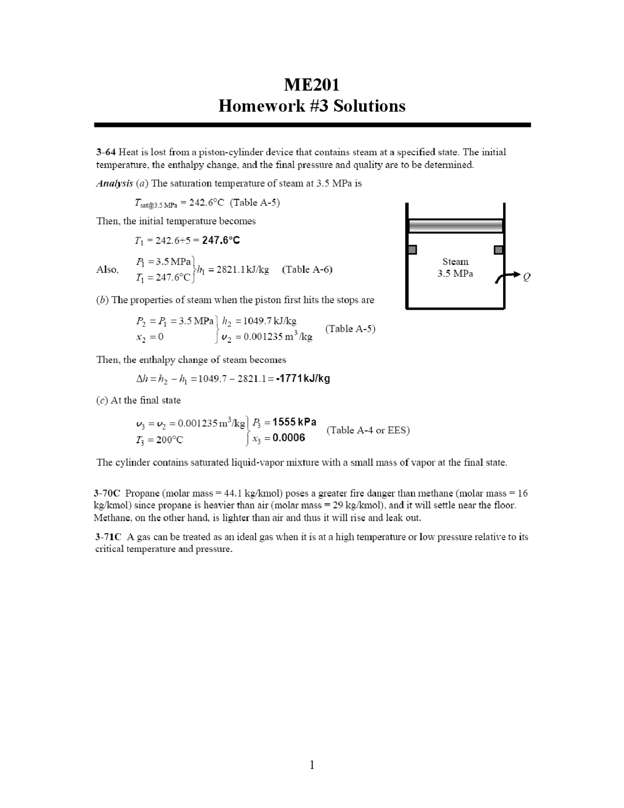 Homework 3 Solutions Thermodynamics Me 201 Docsity