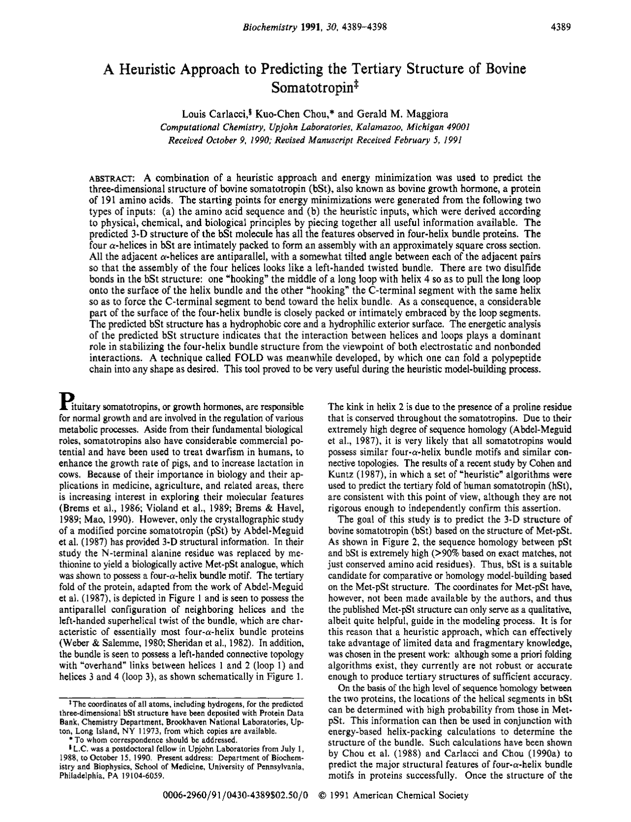 Molecular Features of Four-Helix Bundles in Proteins: Study on bSt ...