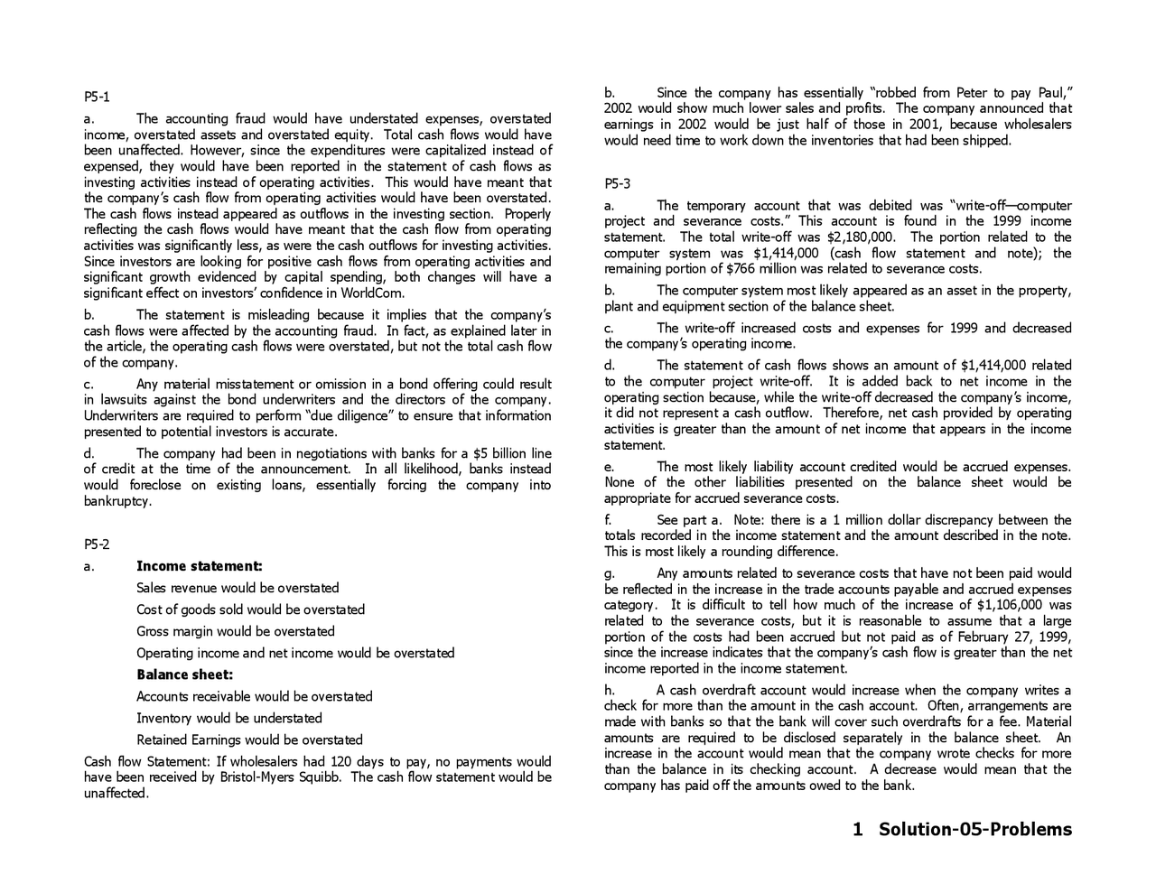 Solutions To Problem 5 Introduction To Financial Accounting Actg