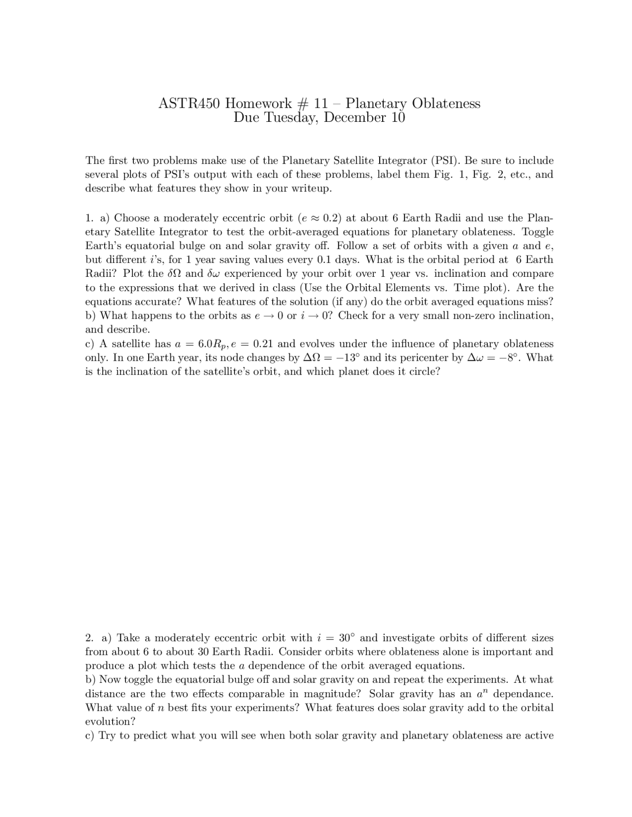 3 Solved Problems On Planetary Oblateness Assignment 11 Astr 450