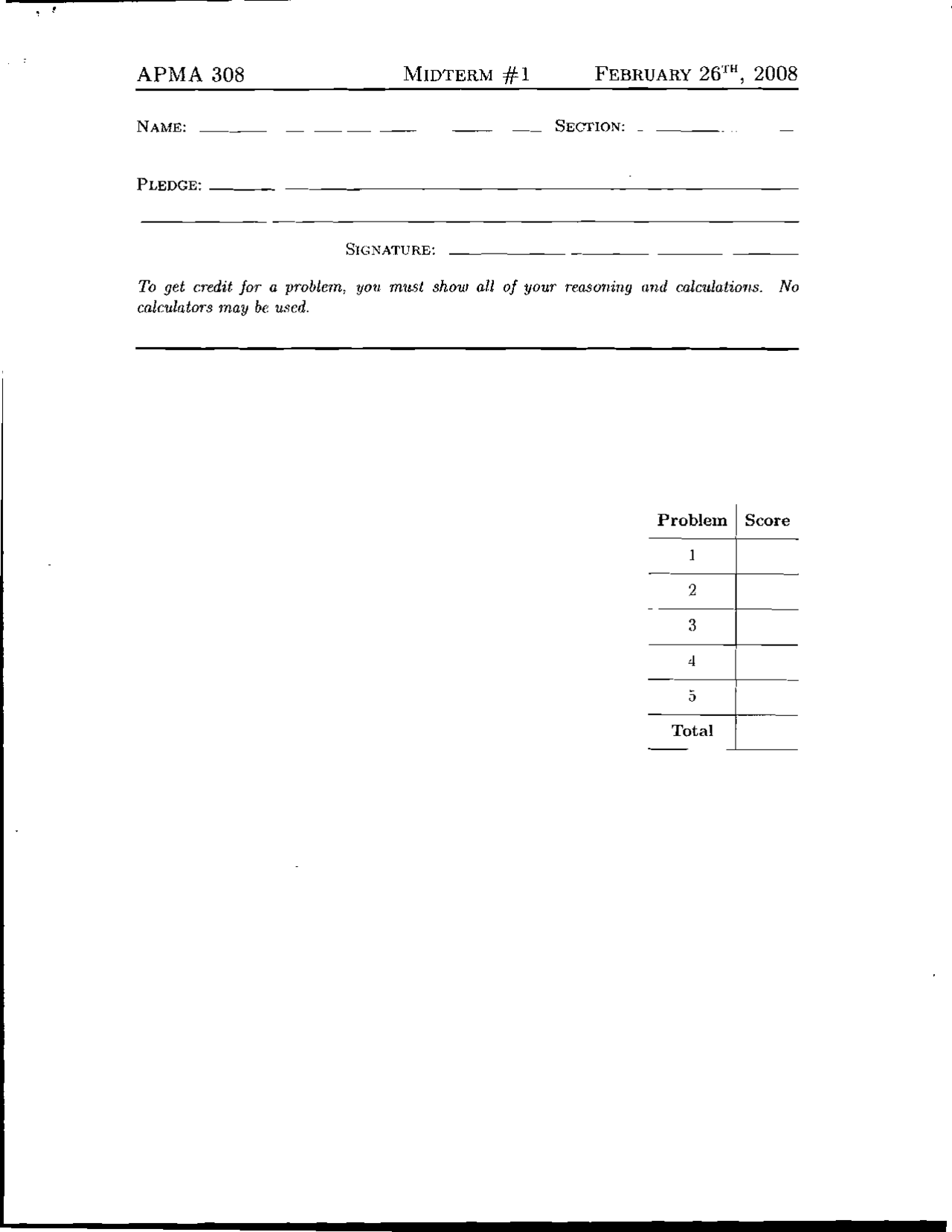 Midterm Exam with Solution - Linear Algebra | APMA 3080 | Exams Linear ...