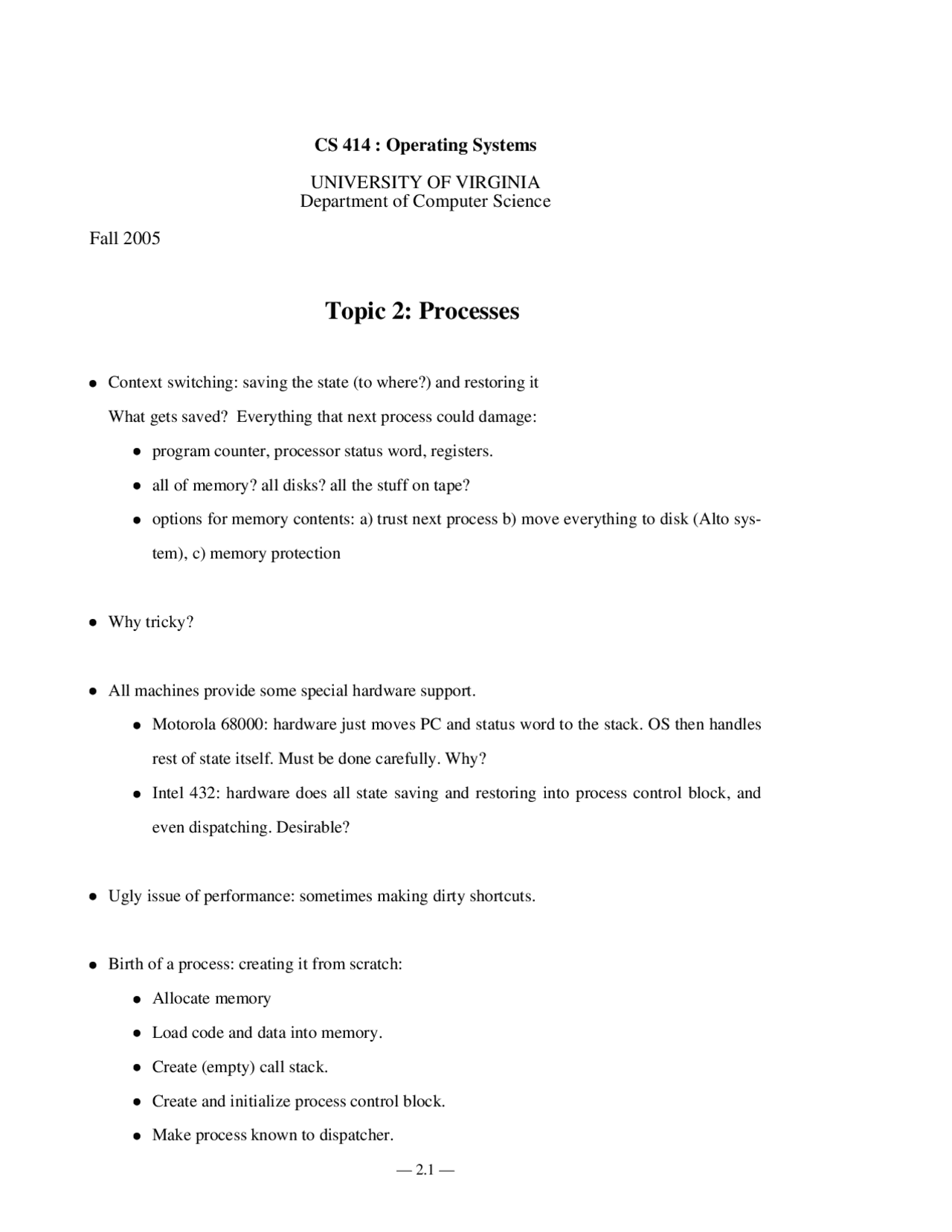 Lecture Notes On Processes Operating Systems Cs 4414 Docsity 