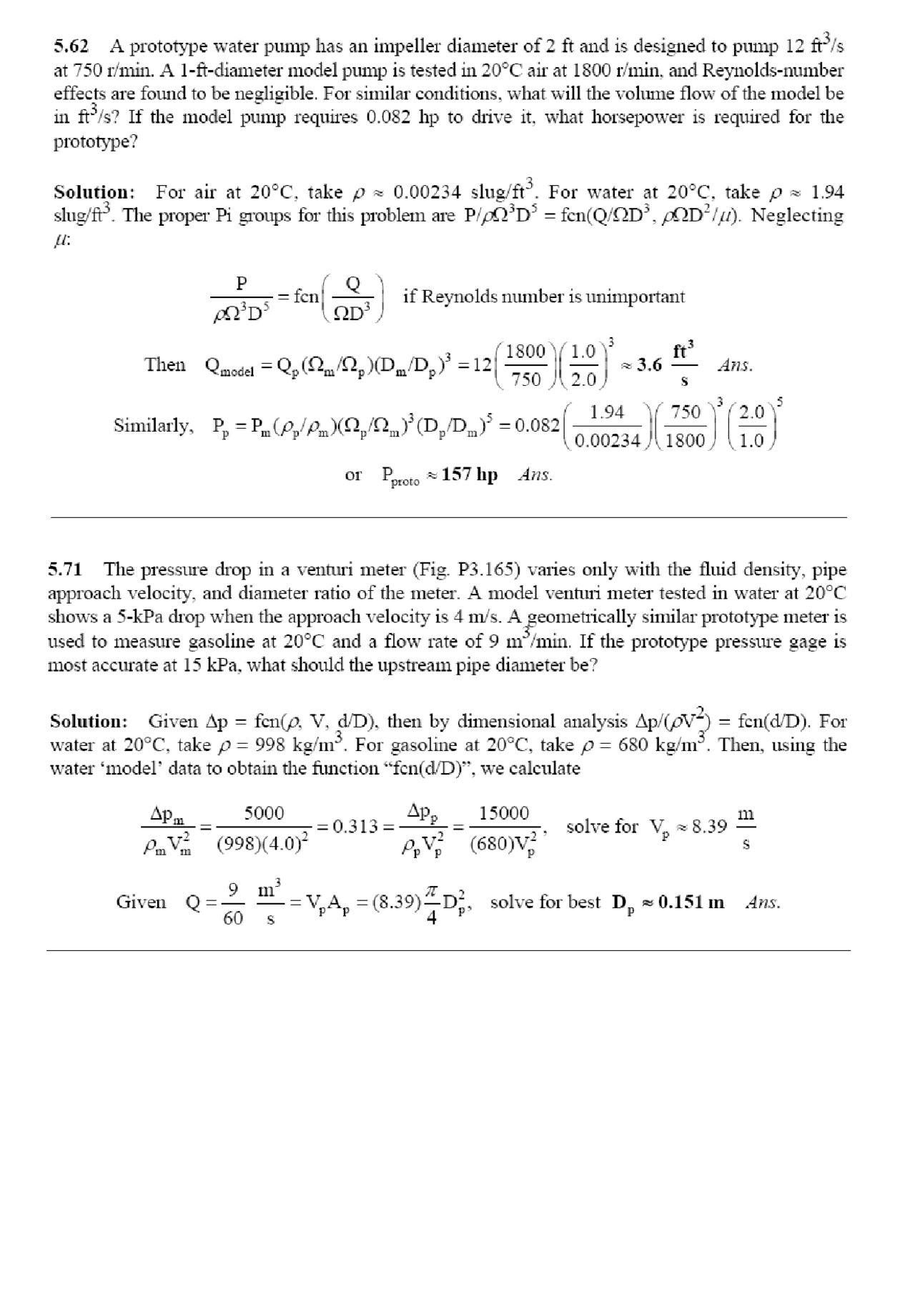 Solved Questions for Assignment 11 - Fluid Mechanics I | ME 211 - Docsity