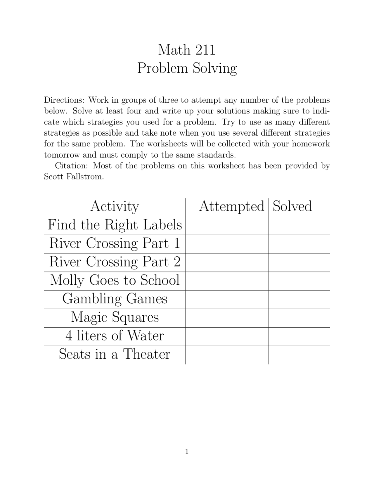 Practice Problems Fundamental Of Elementary Mathematics I Math 211