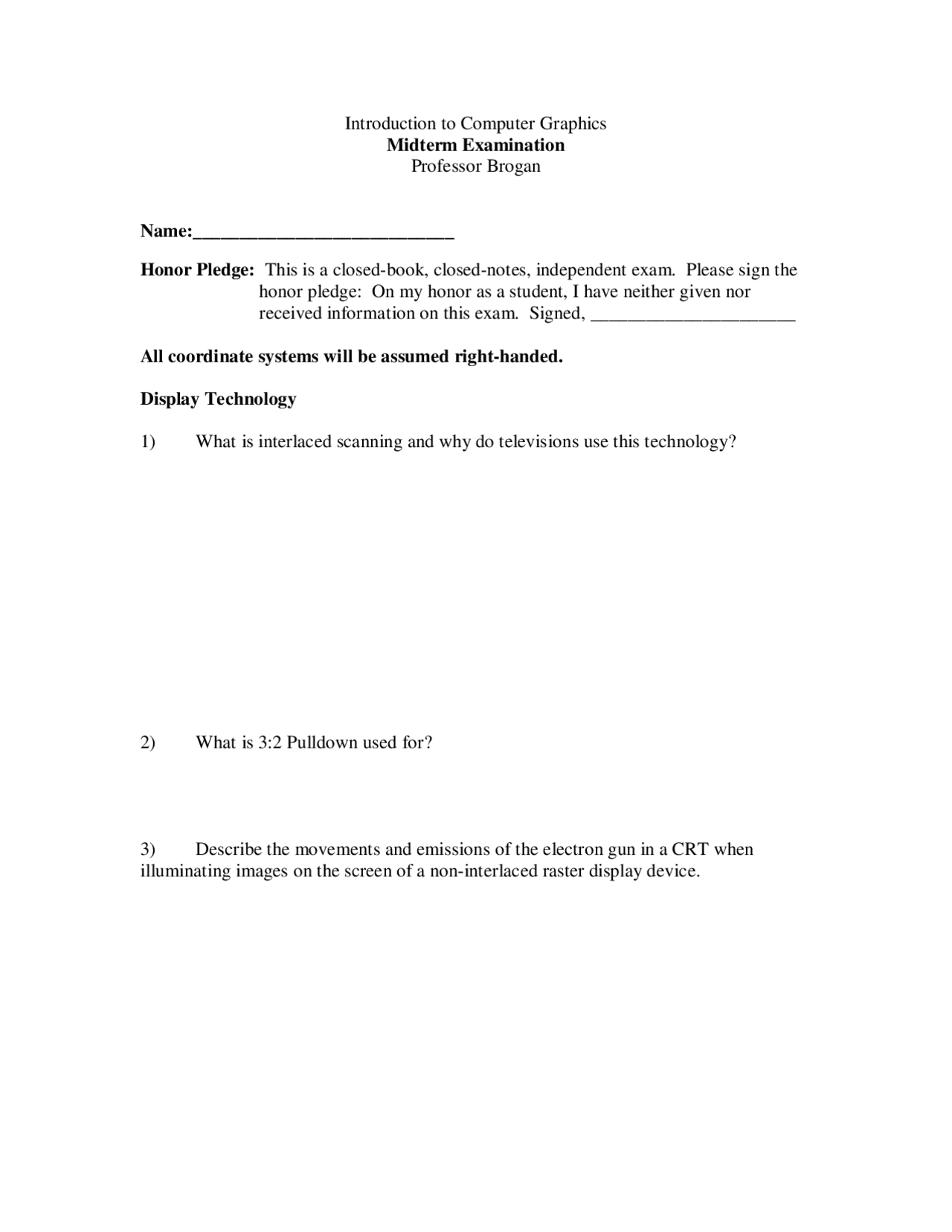 Midterm Exam Introduction To Computer Graphics Cs 4810 Exams Computer Graphics Docsity