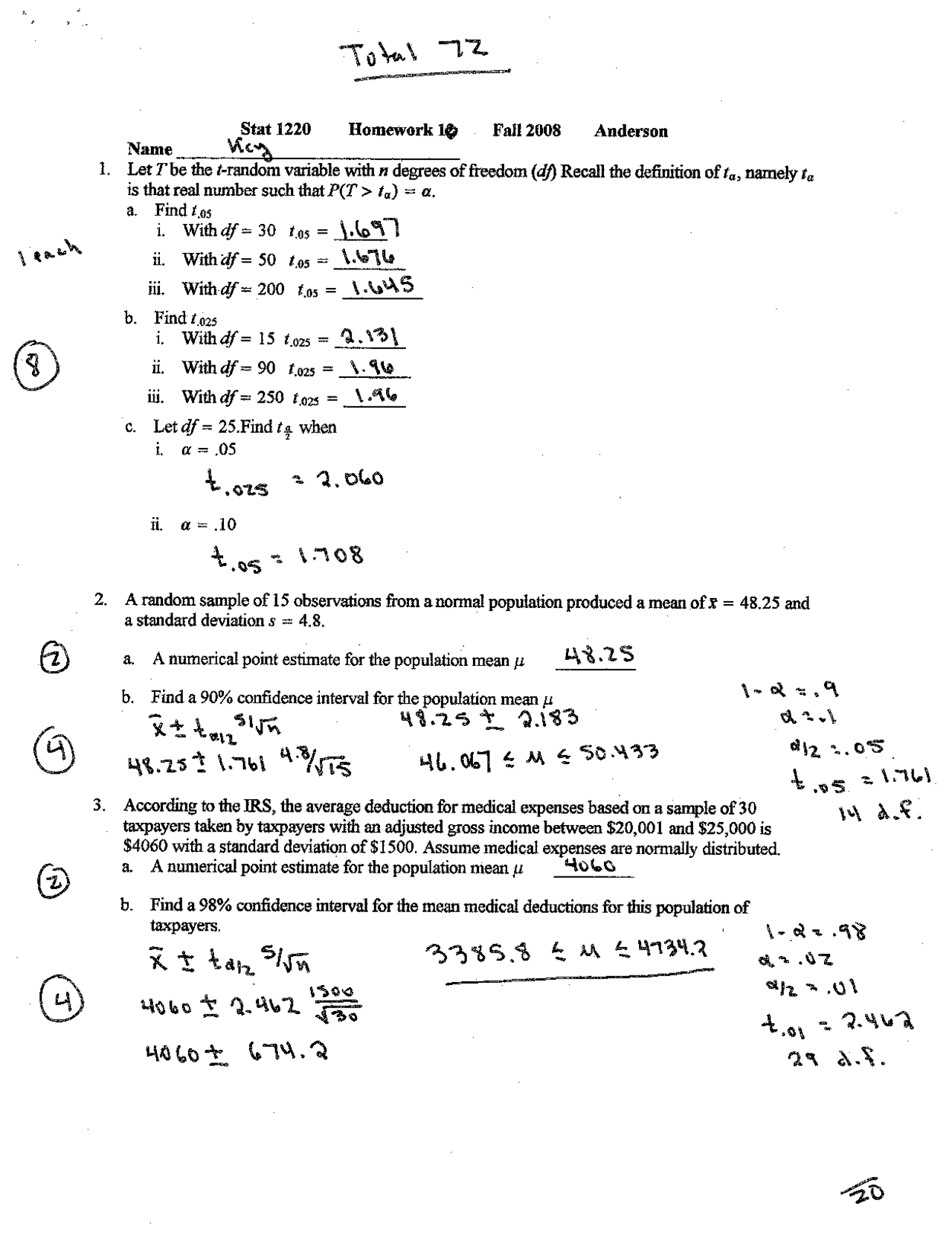 Elements Of Statistics Business Assignment 10 Answers Key Stat 1220
