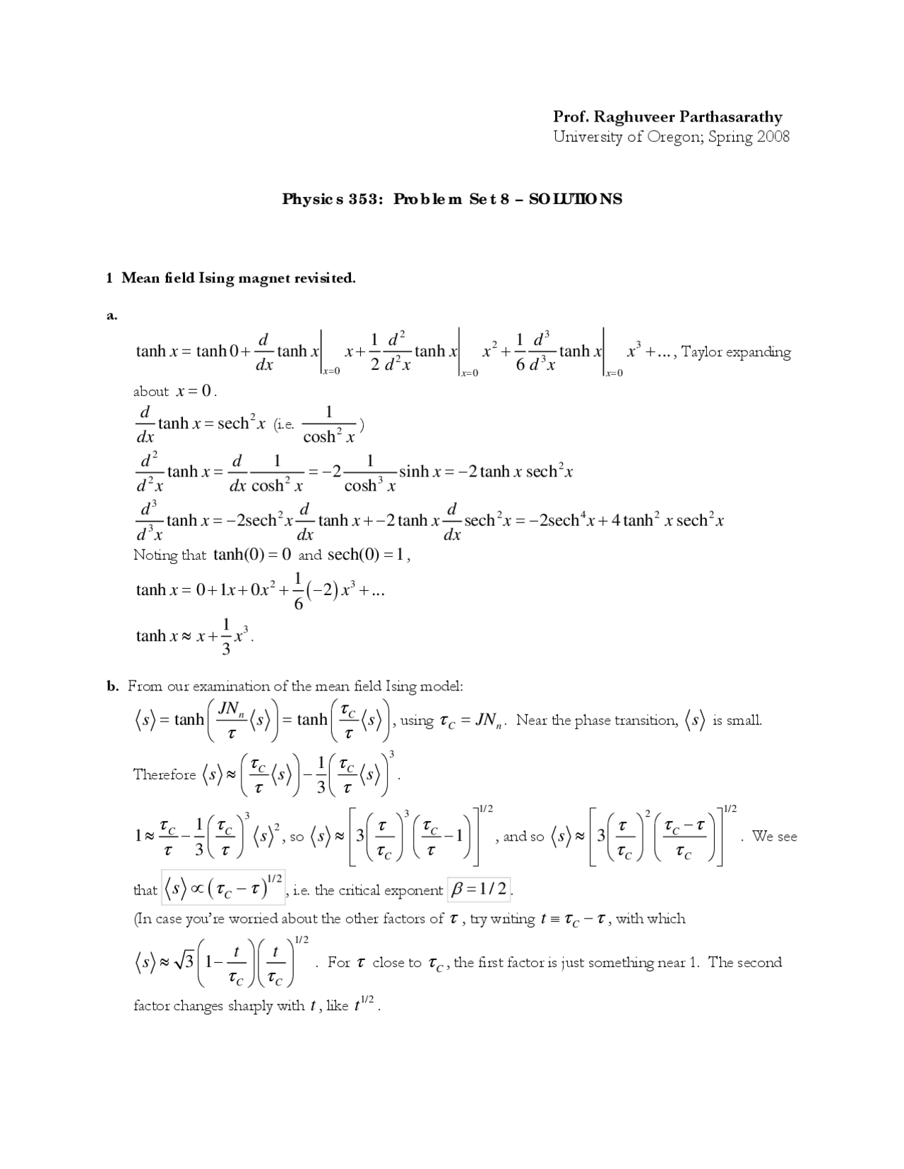 Problem Set 8 Solutions Fundamentals Of Physics Ii Phys 353 Docsity