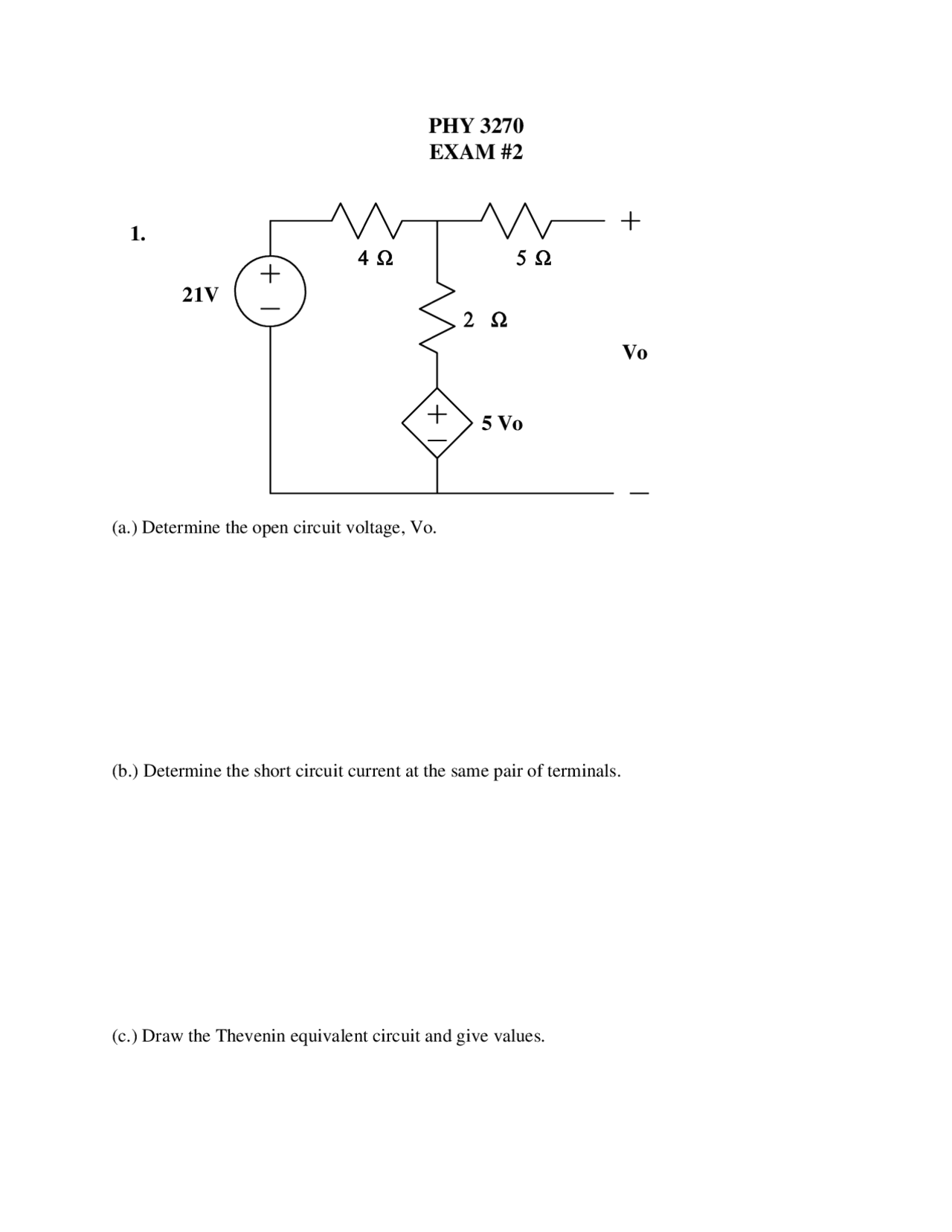 Exam 2 With 4 Problems Introduction To Circuit Analysis Phy 3270