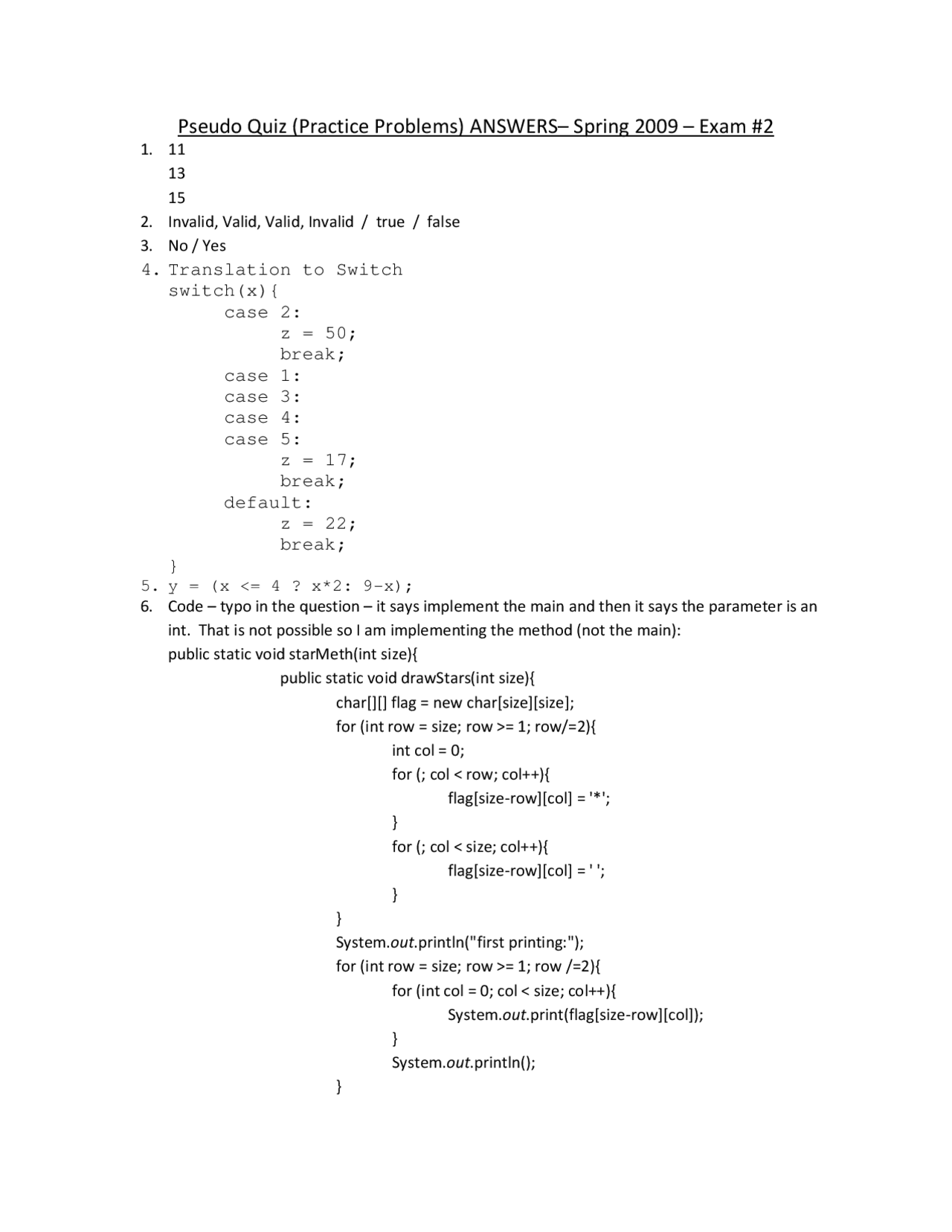 Practice Problem For Exam 2 Object Oriented Program I Cmsc 131 3182