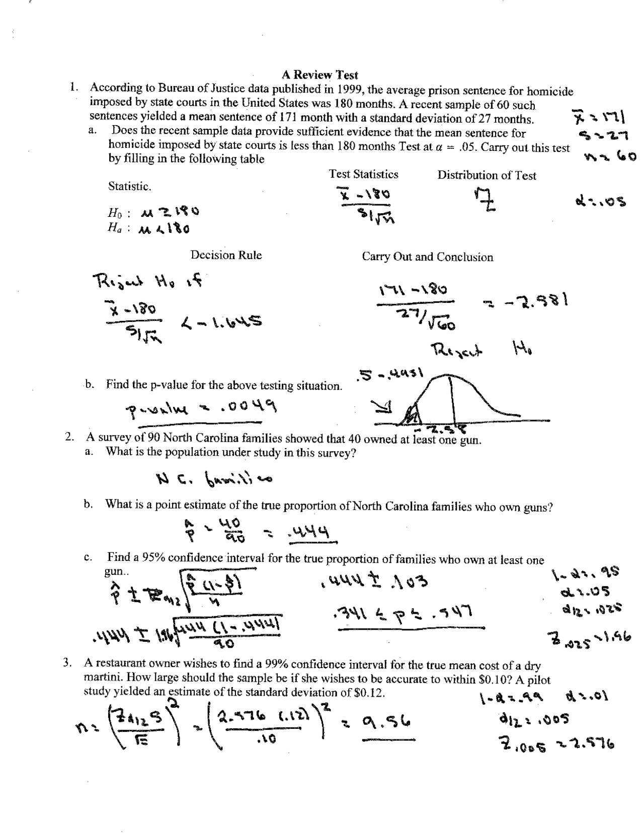 Review Questions for Exam - Elements of Statistics I | STAT 1220 ...