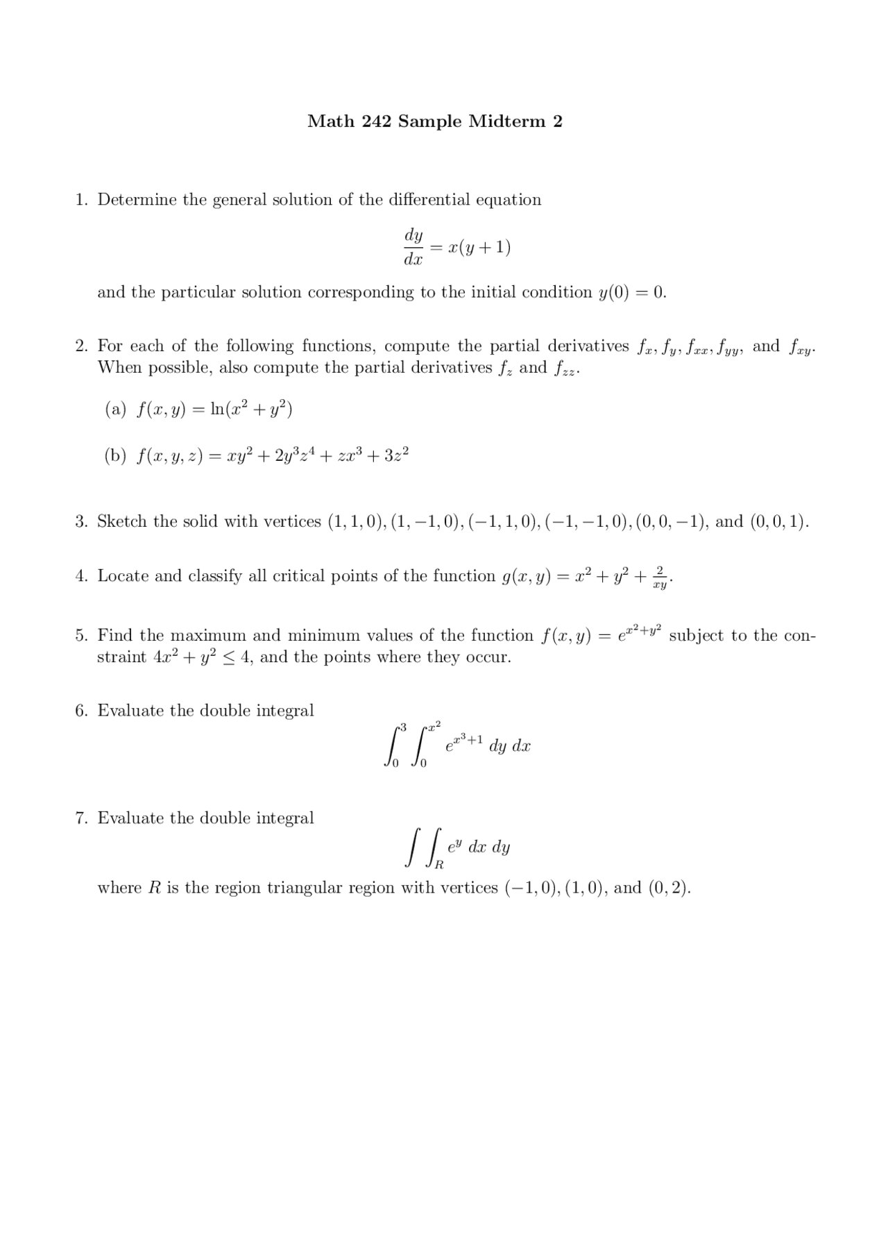 Sample Midterm 2 For Calculus For Business And Social Science Ii Math