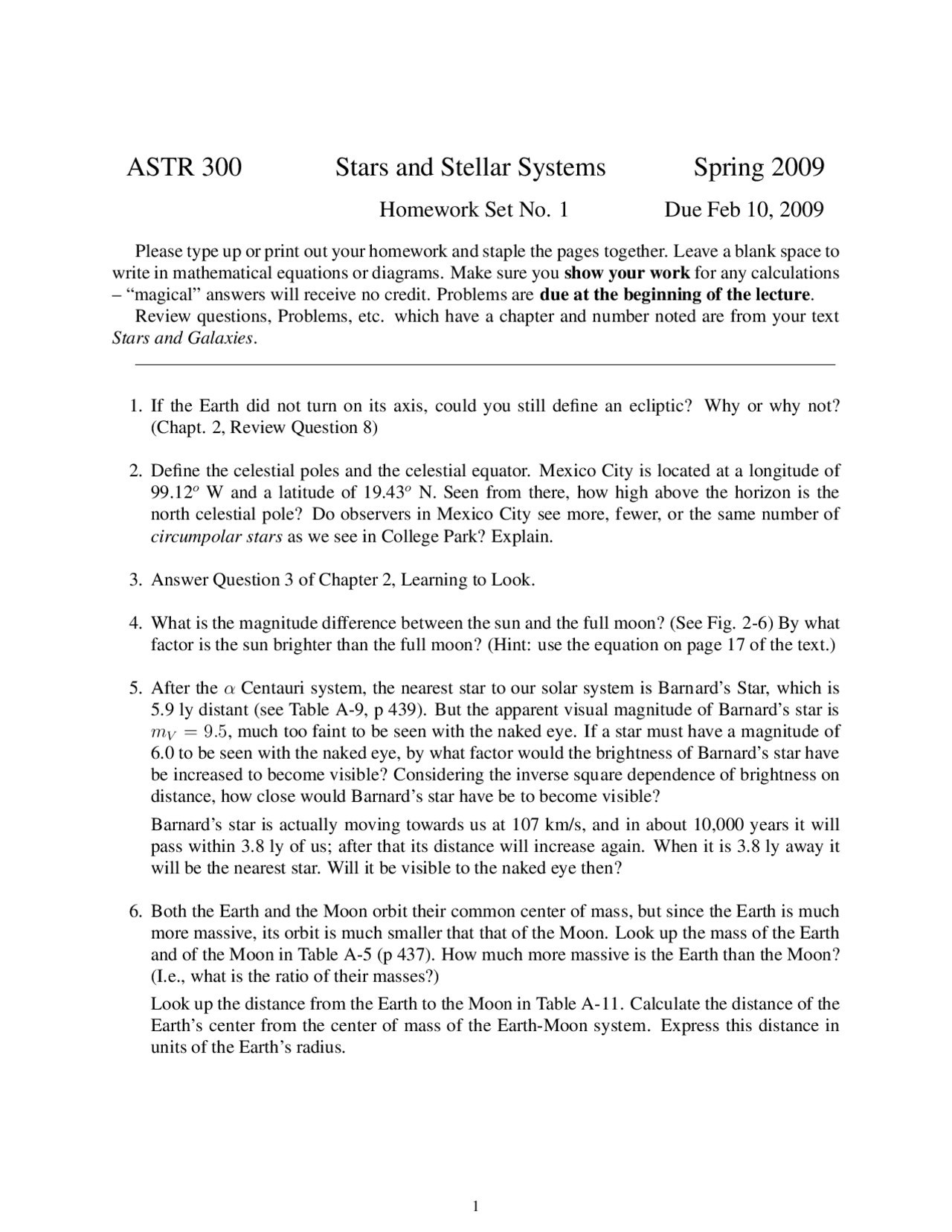 Assignment 1 For Stars And Stellar Systems Astr 300 Docsity