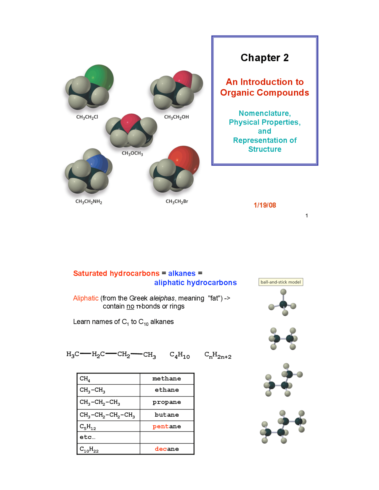 An Introduction to Organic Compounds - Notes | CHEM 231 - Docsity