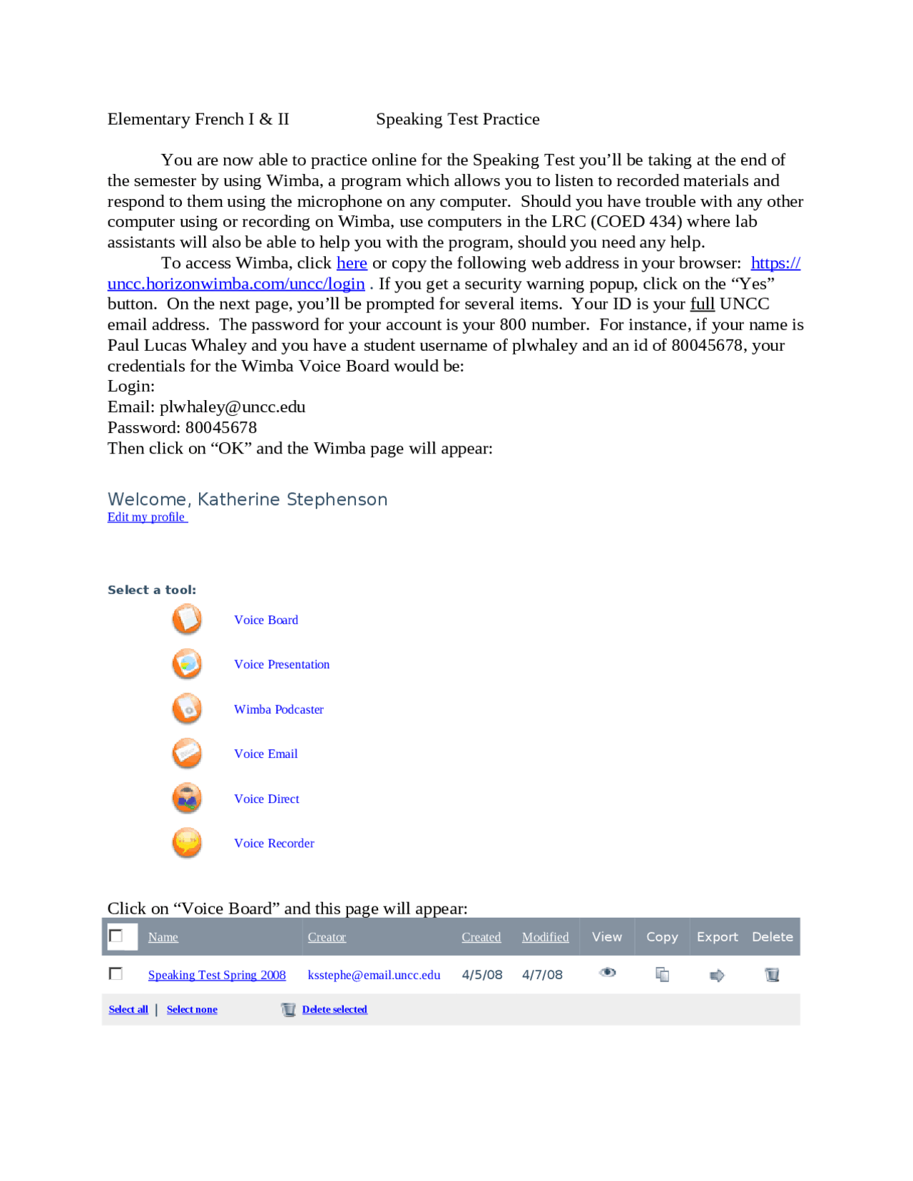 Speaking Test Practice Elementary French I Fren 1201 Docsity