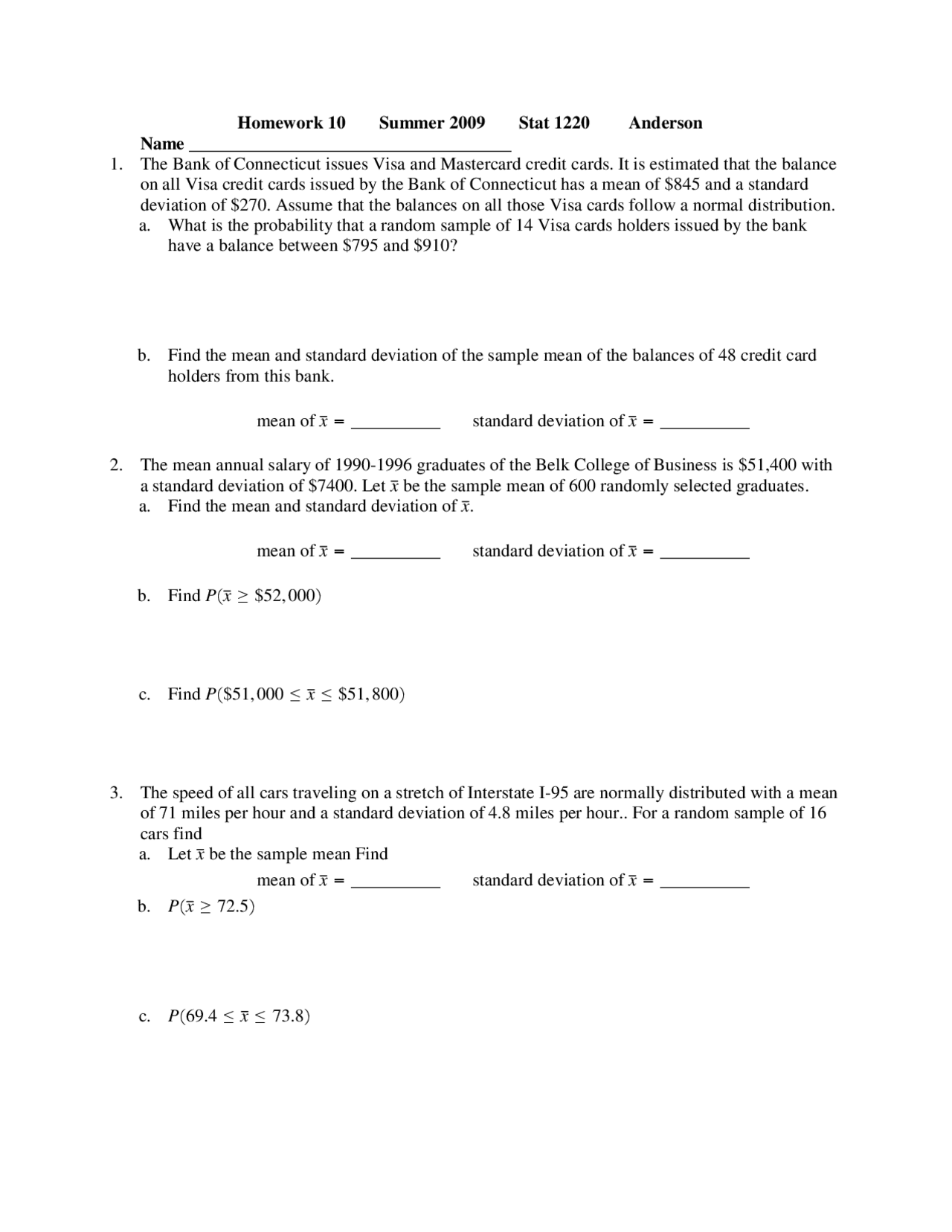 Statistics Homework Solutions for Stat 1220, Summer 2009 - Prof. Robert ...