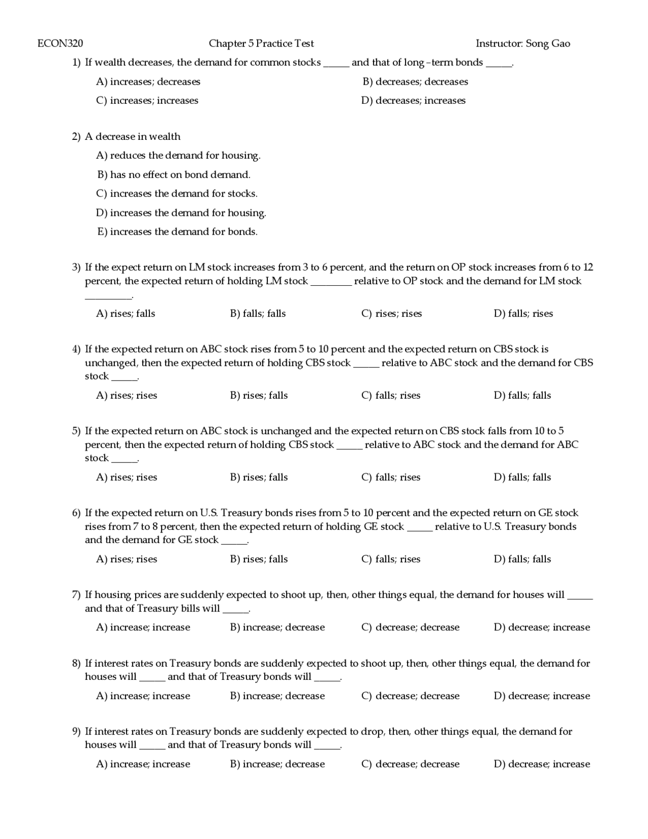Macroeconomics Practice Test Money And Banking Econ 3200 Docsity
