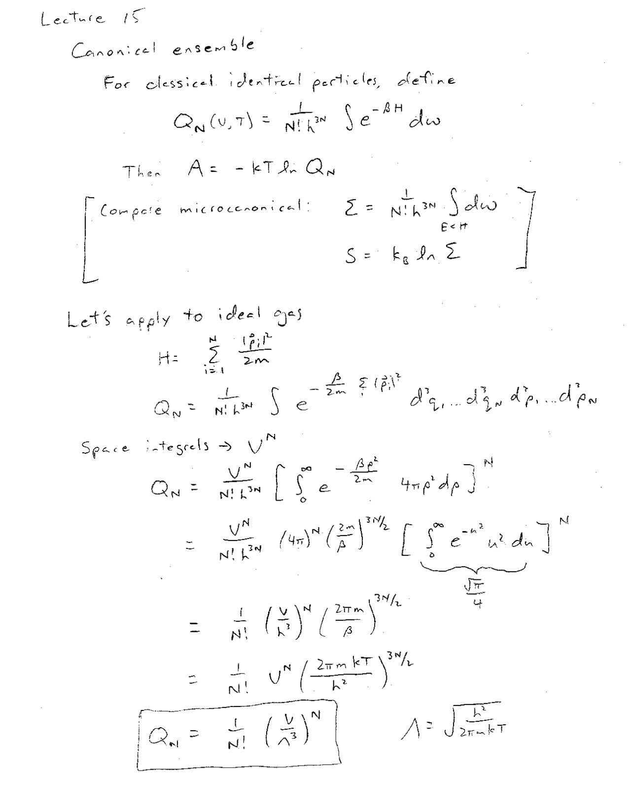 Canonical Ensemble - Statistical Mechanics - Handwritten Notes | PHYS ...