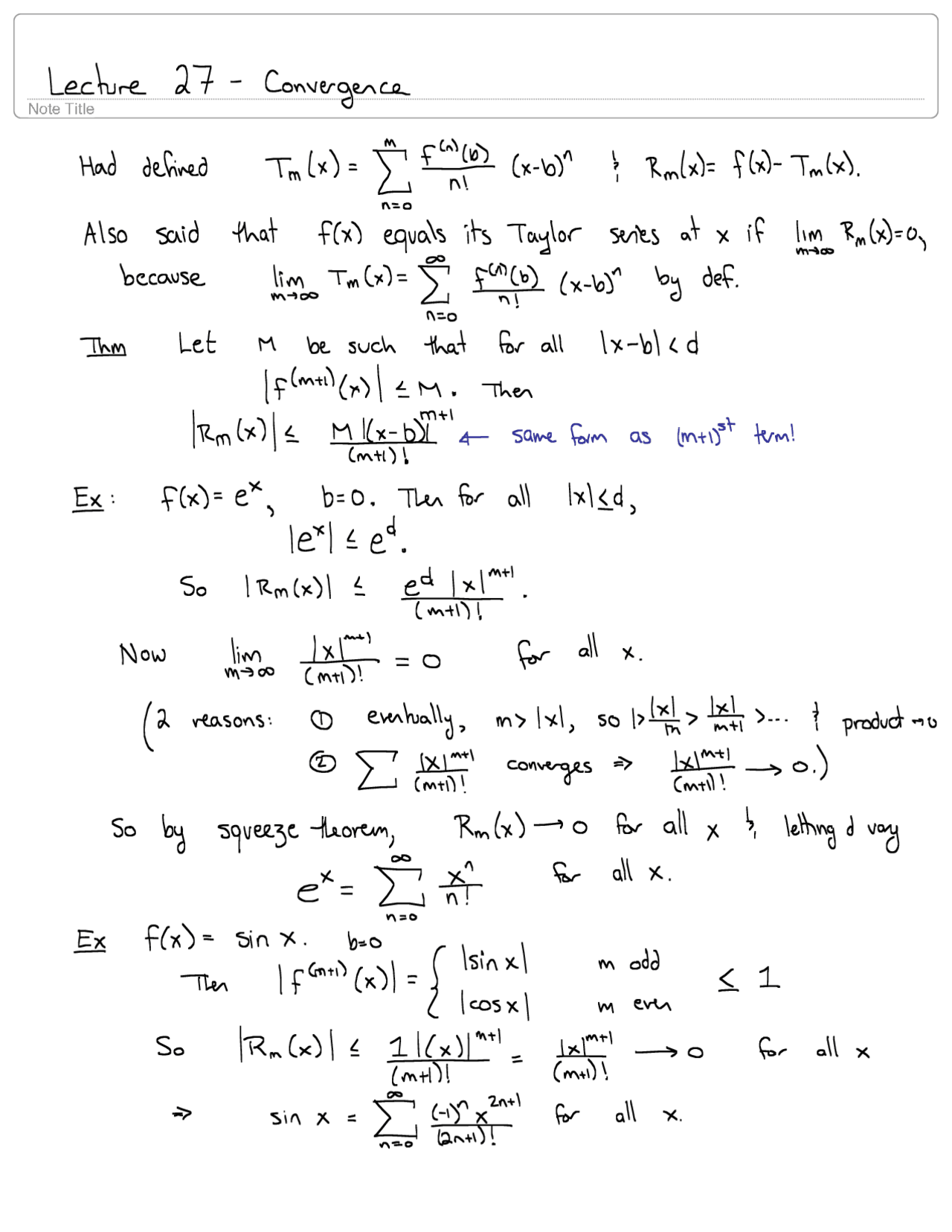 Introduction To Convergence Handwritten Notes Math 1320 Docsity