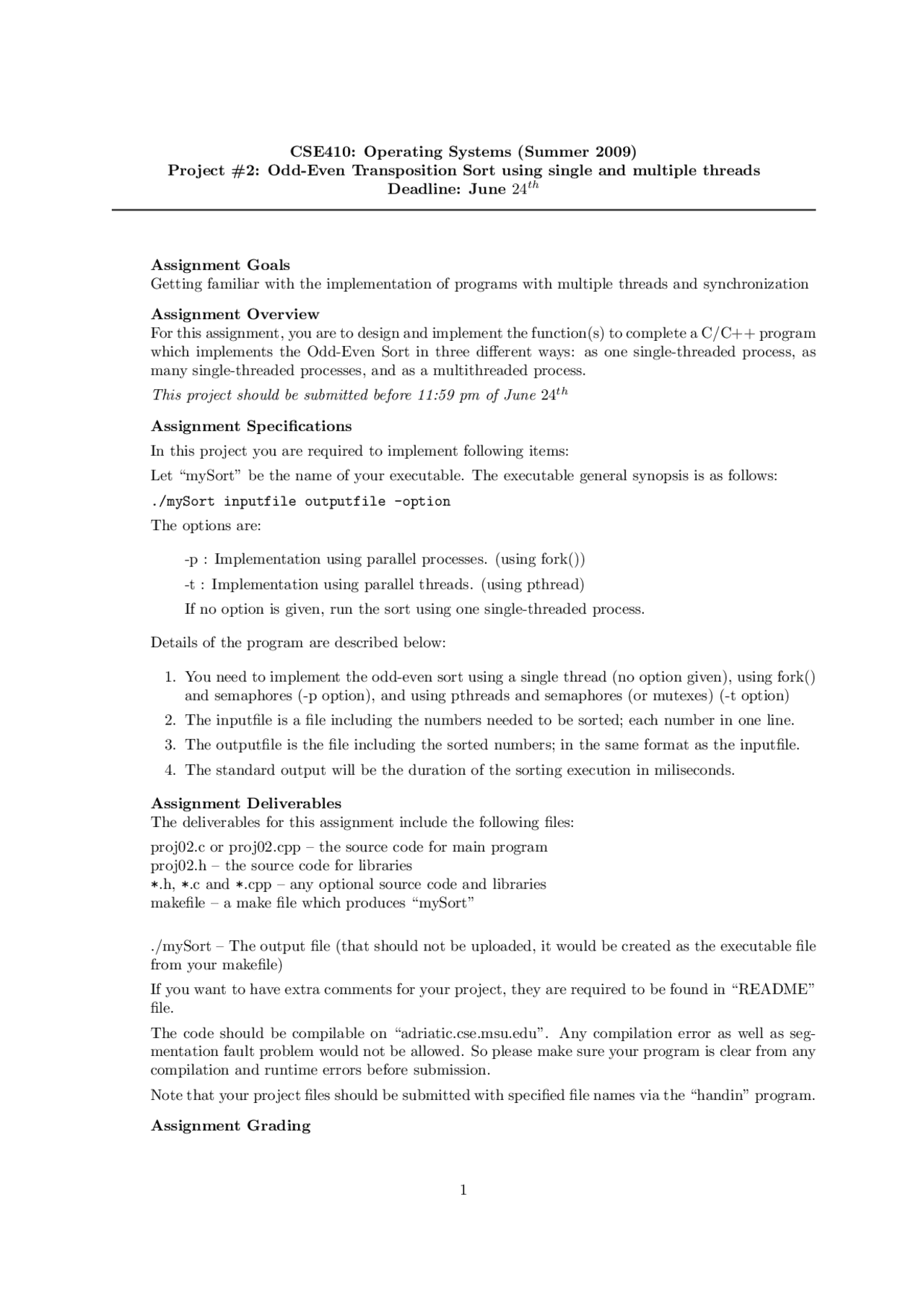 Project 2 For Operating Systems Cse 410 Docsity