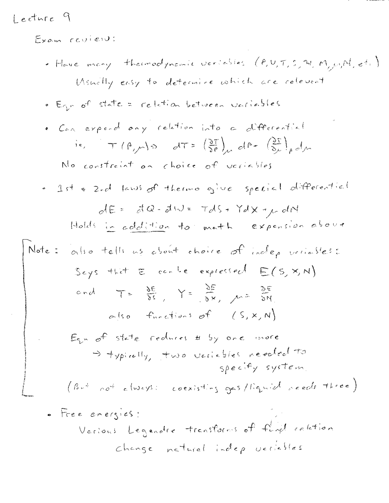 Handwritten Notes On Thermodynamic Variables Phys 8310 Docsity