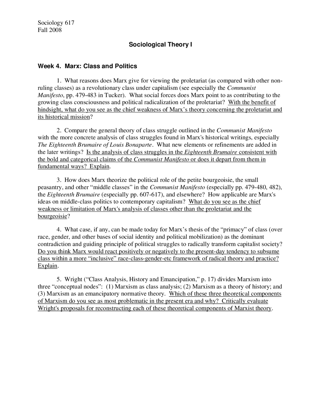 Paper for Marx: Class and Politics - Sociological Theory | SOC 617 ...