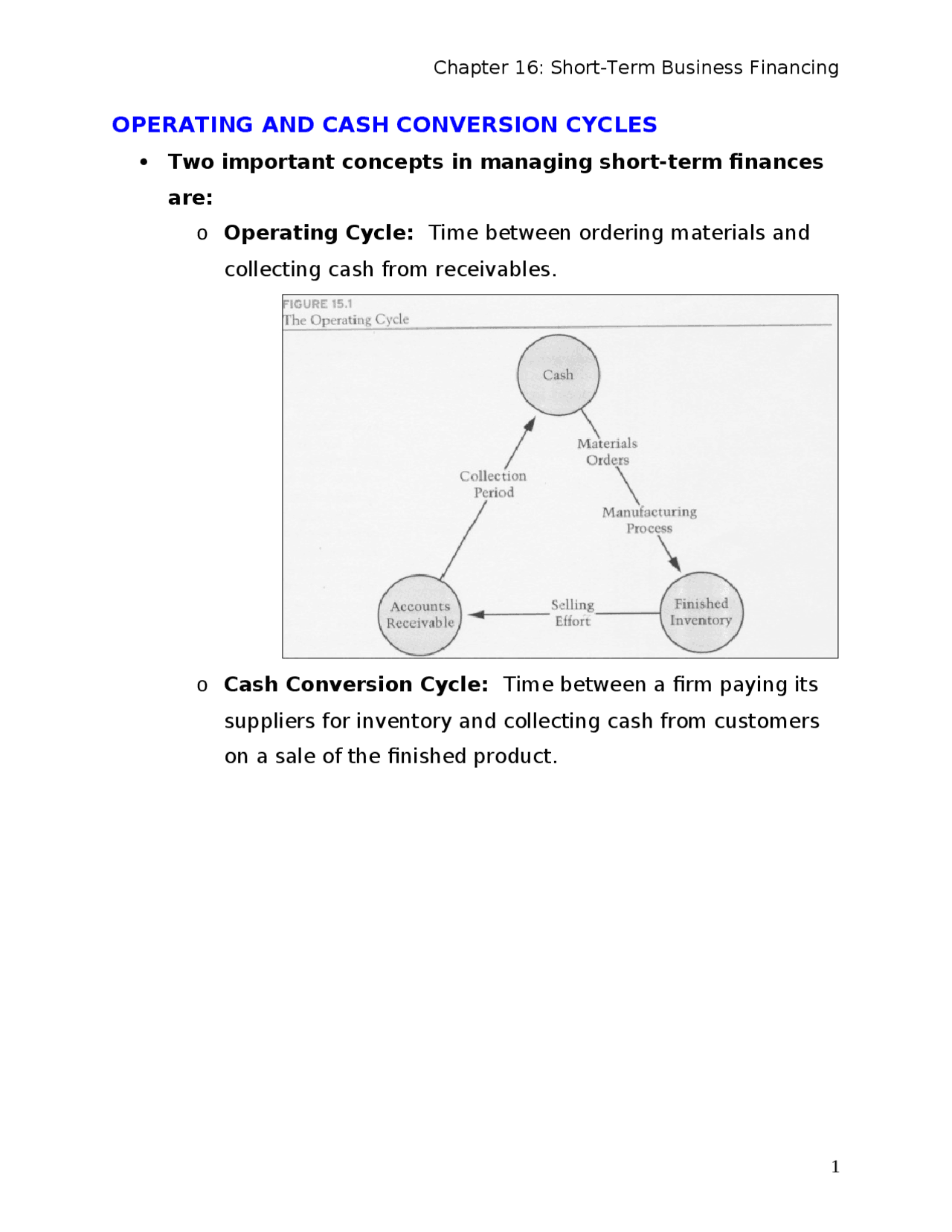 Operating and Cash Conversion Cycles - Lecture Notes | BA 318 - Docsity