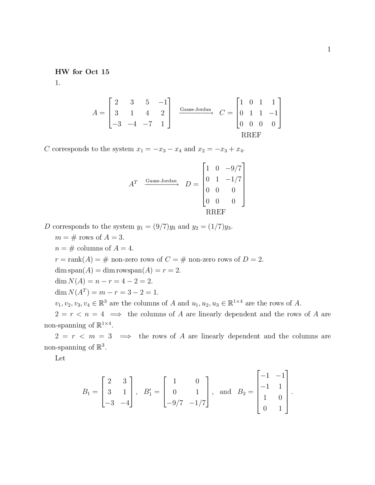 Homework Applied Linear Algebra Math 310 Docsity