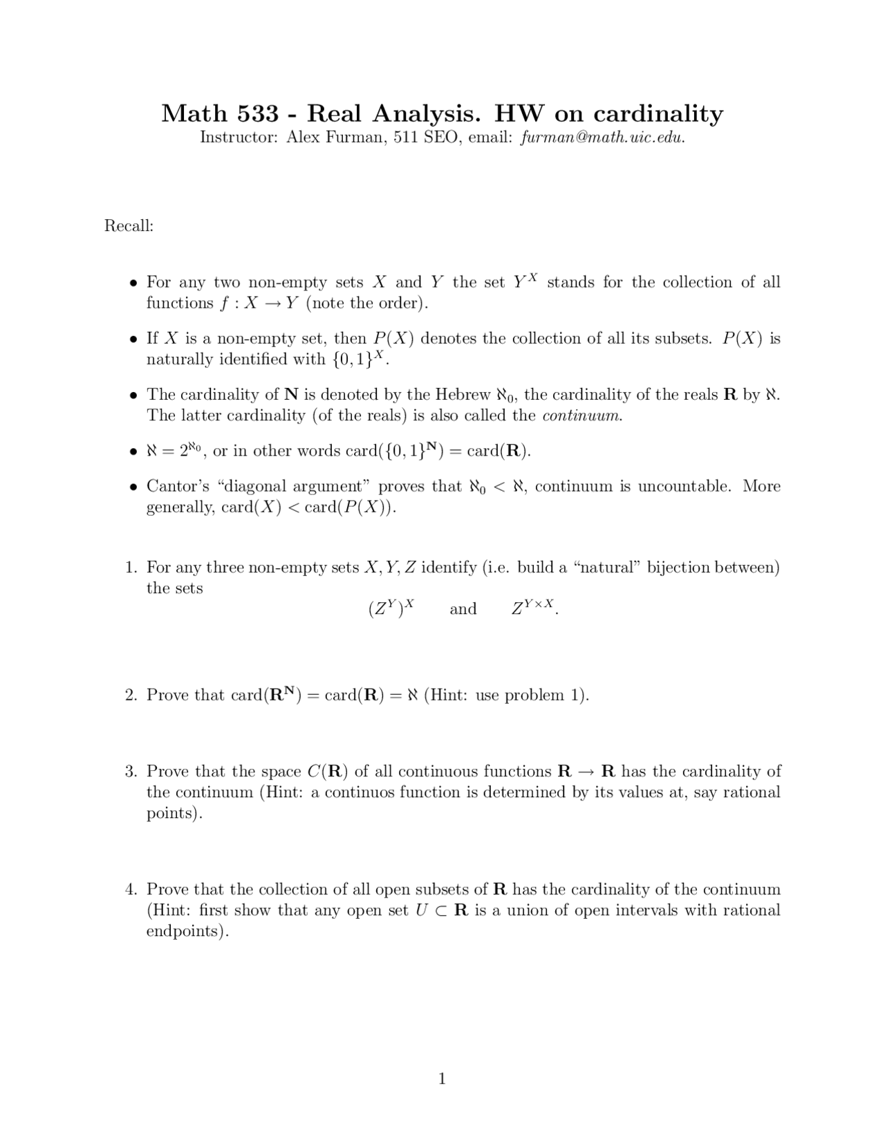 Sample Questions for Homework - Real Analysis I | MATH 533 | Assignments Mathematical Methods ...