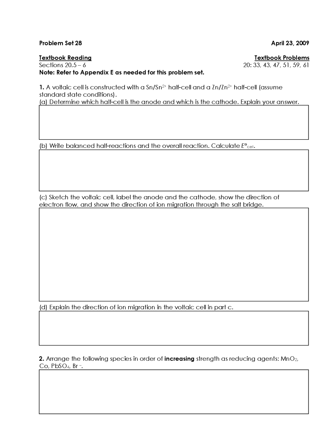 Principles Of Chemistry Ii Problem Set 28 Chem 1252 Docsity