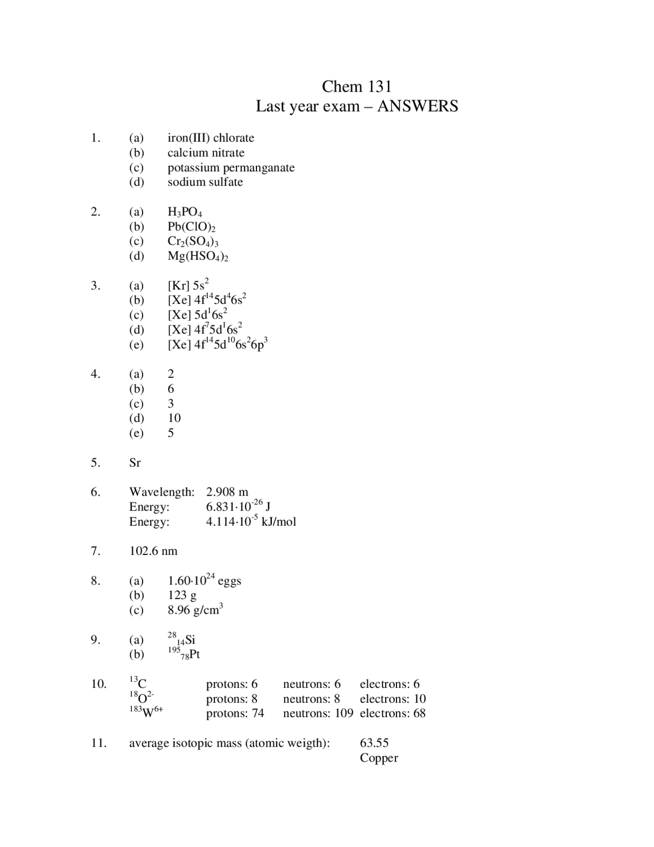 Final Exam - Chemistry Fundamentals | CHEM 131 - Docsity