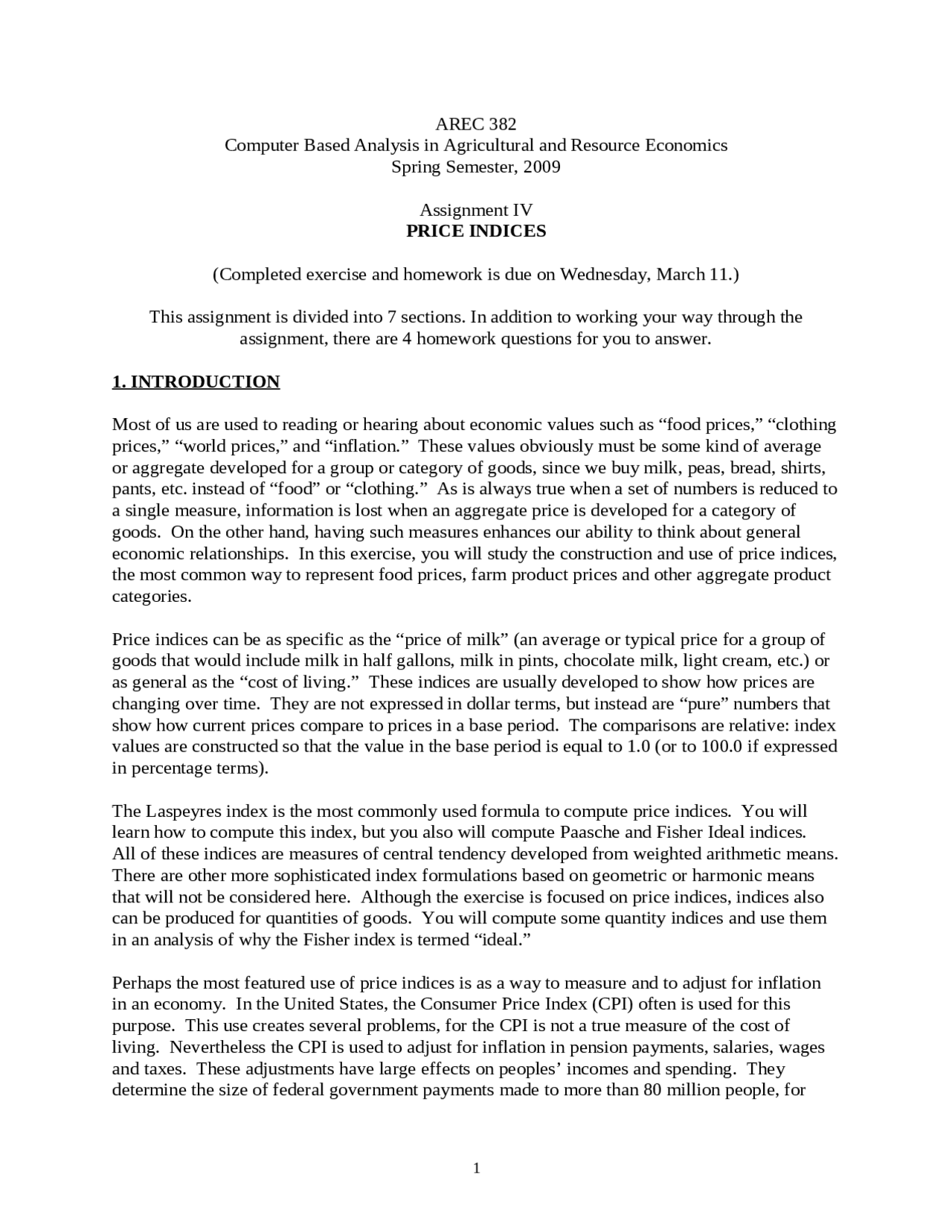 Prices Indices Assignment Solved Computer Based Analysis In