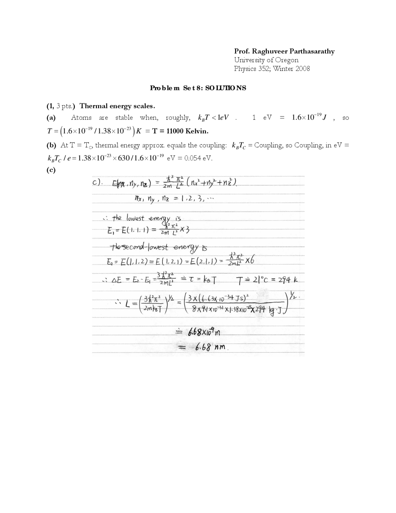 Solutions for Problem Set 8 - Fundamentals of Physics II | PHYS 351 - Docsity