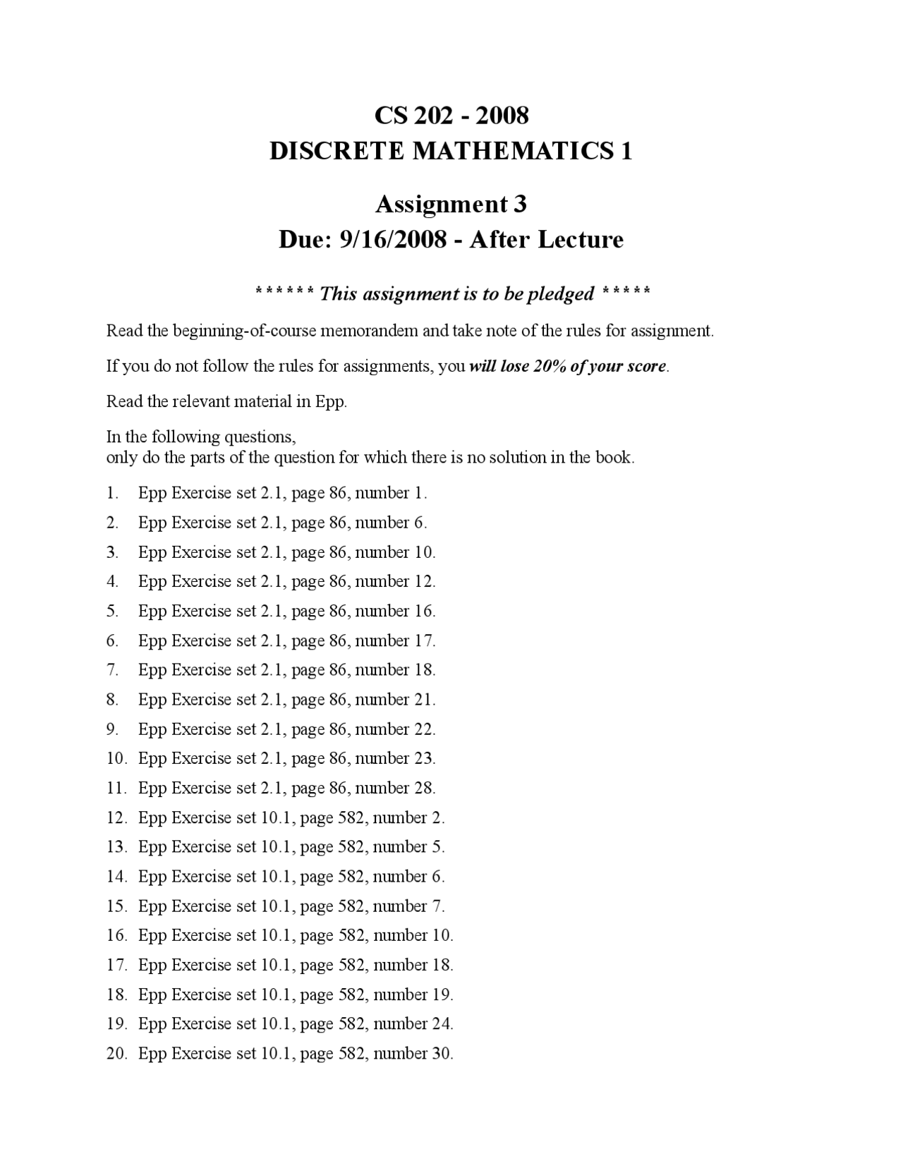 20 Questions On Discrete Mathematics I Assignment 3 Cs 2102