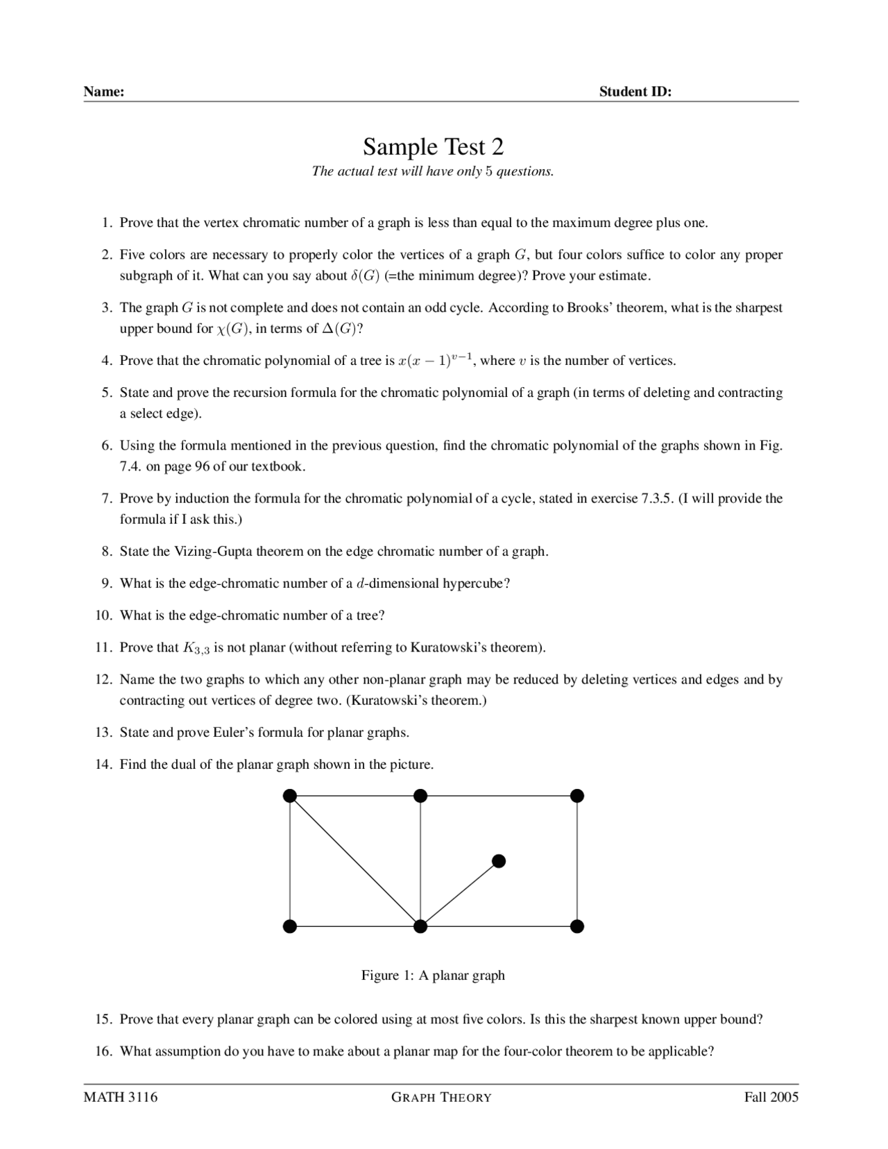 Sample Test 2 Questions Graph Theory Math 3116 Docsity