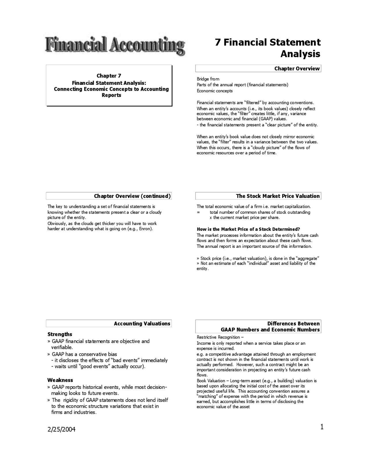 Financial Statement Analysis Connecting Economic Concepts To