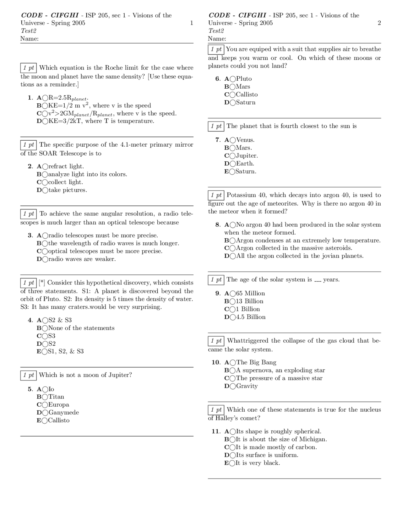 34 Questions On Exam Visions Of The Universe Isp 205 Docsity