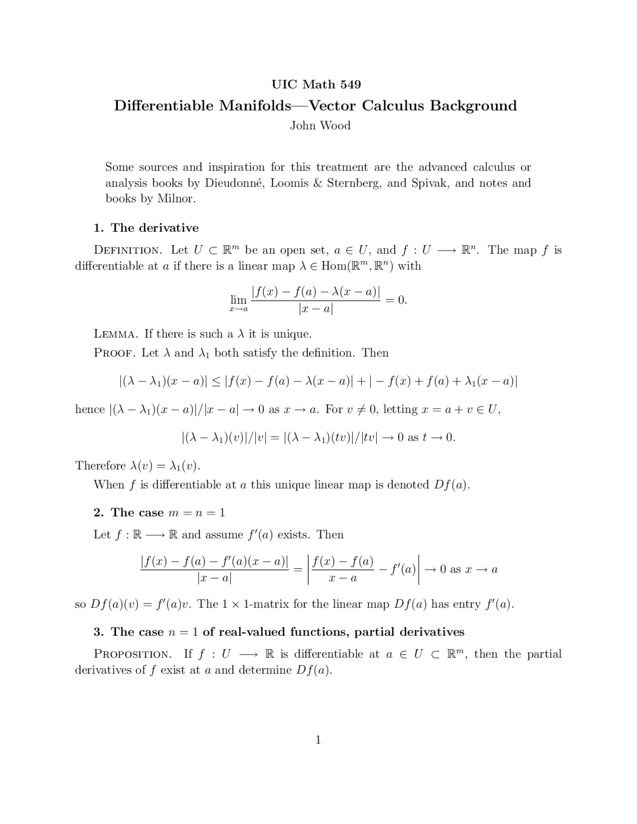 Vector Calculus Background Differentiable Manifolds Notes Math