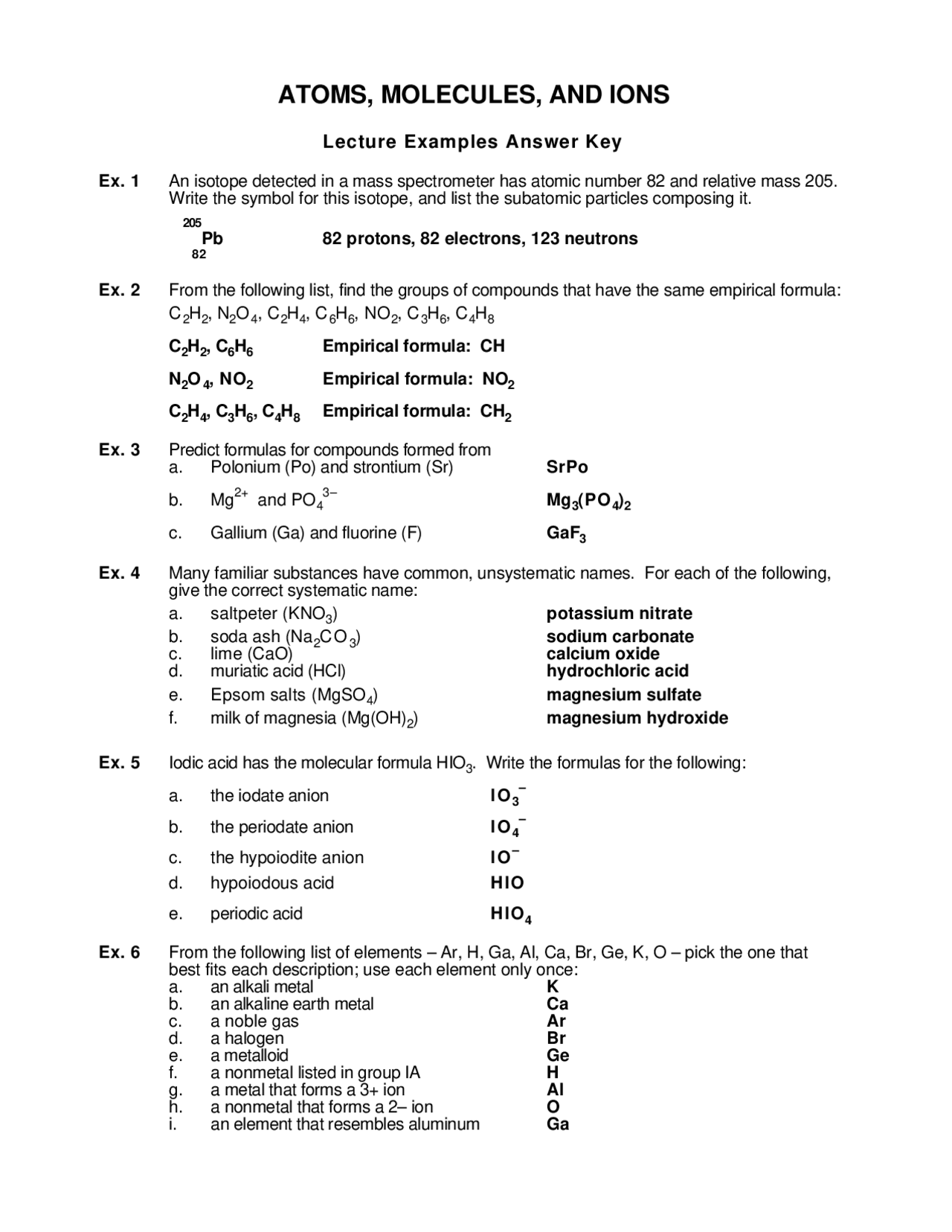Atoms, Molecules and Ions - Lecture Examples Answer Key | CHEM 112 ...