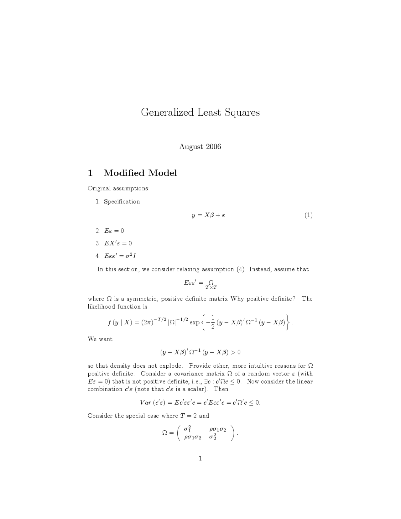 Generalized Least Squares Questions With Solution Econ 4720 Docsity