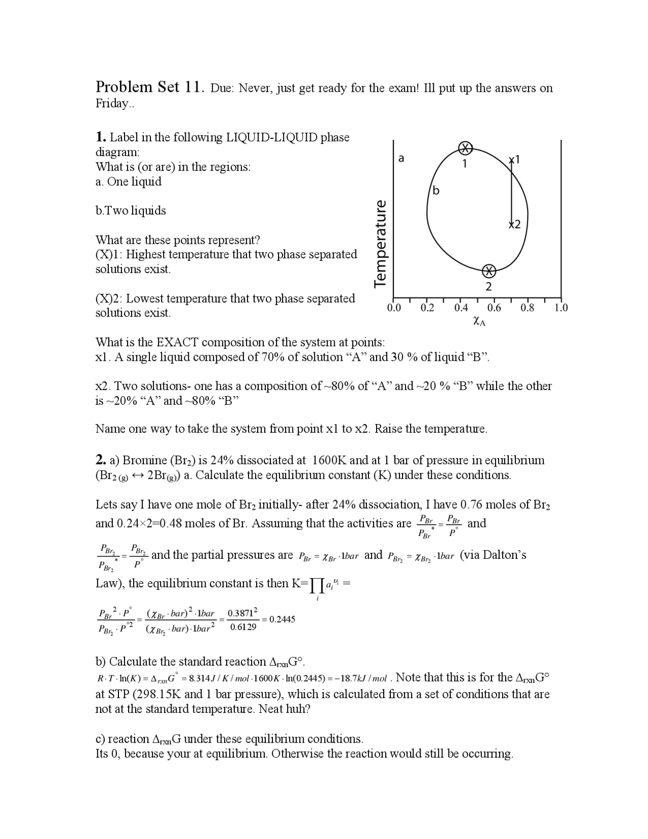 Problem Set 11 Of 2 Problems On Physical Chemistry I Chem 342