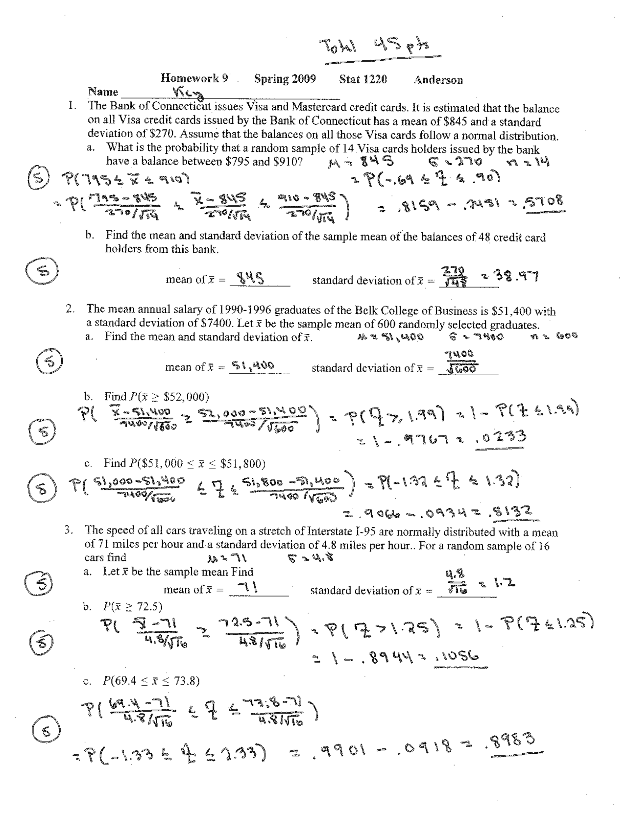 Homework 9 Answer Key Elements Of Statistics I Stat 1220 Docsity