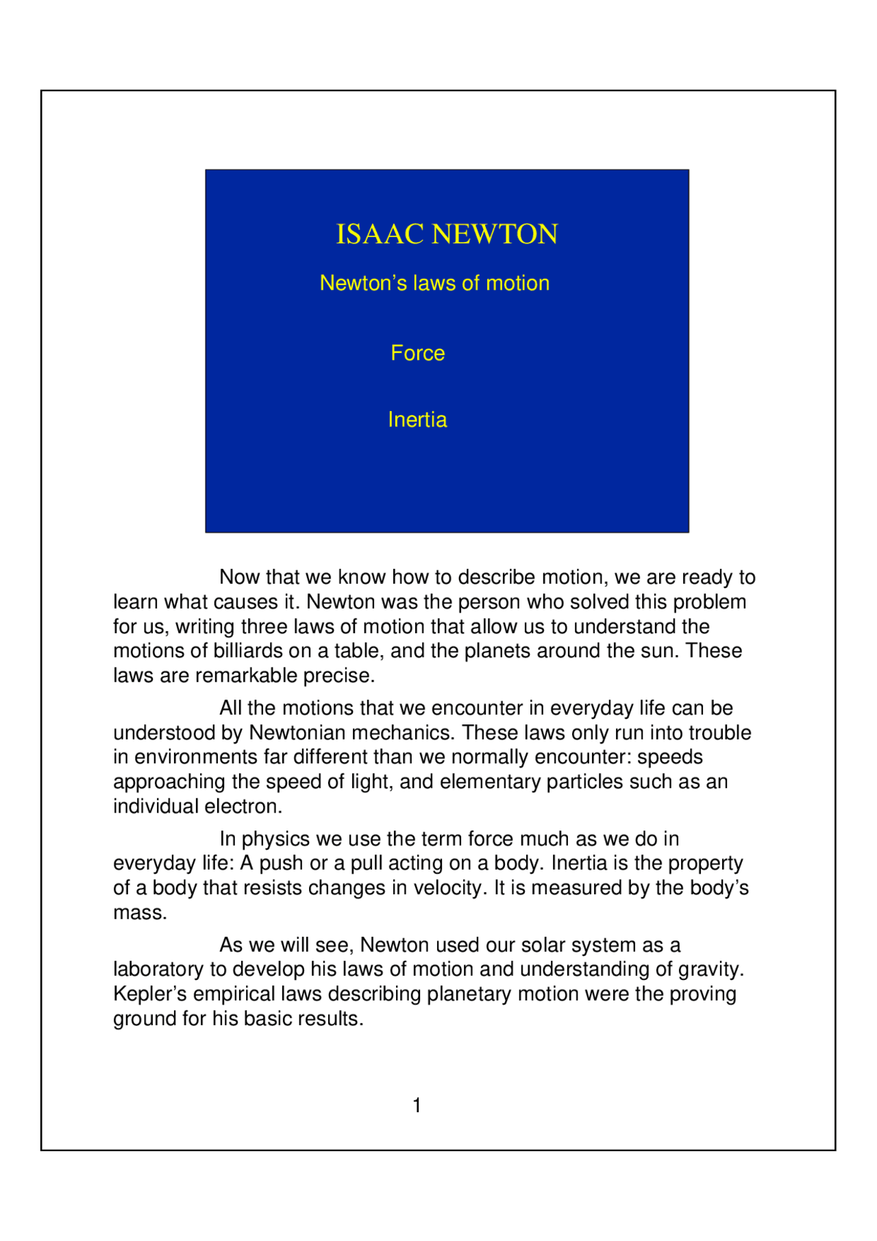 Newtons Law Of Motion Force And Inertia Lecture Slides Phys 6090