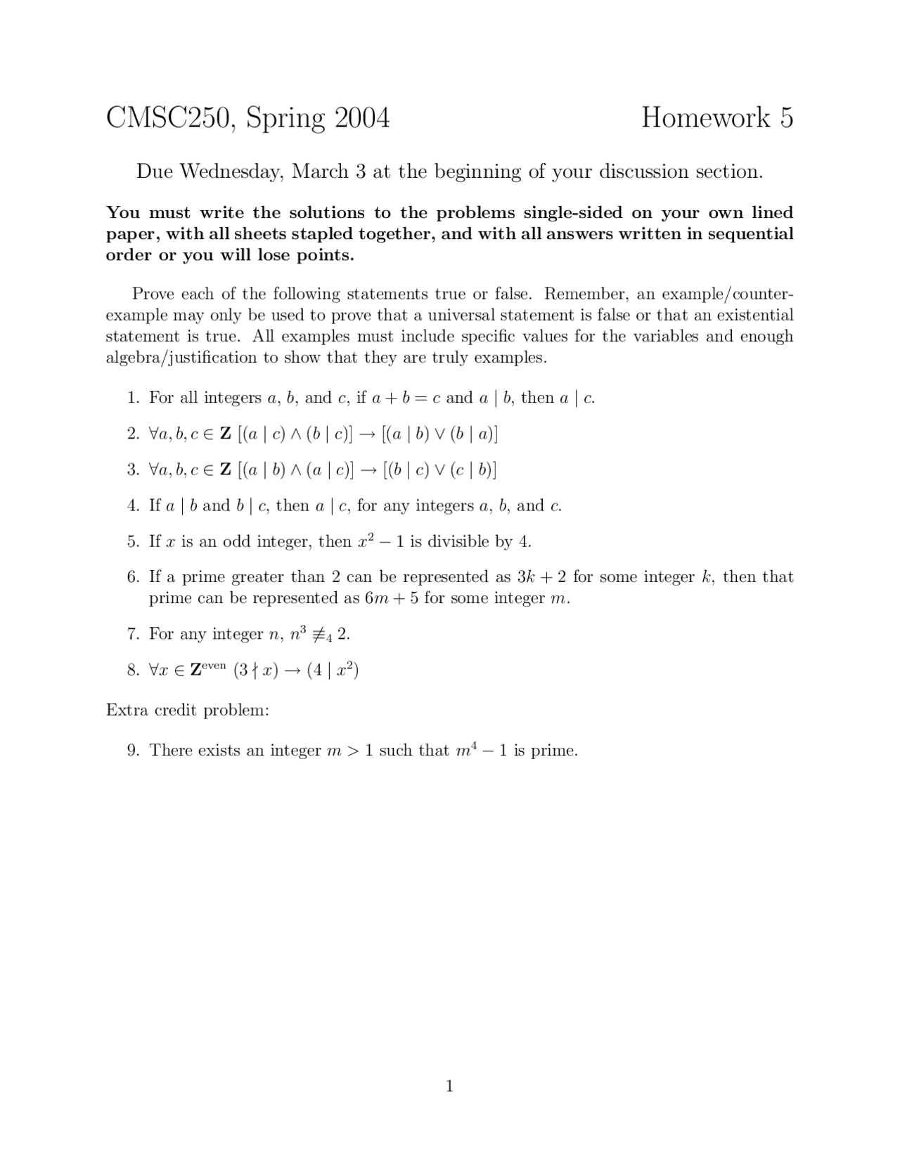 9 Unsolved Questions Of Discrete Structures Cmsc 250 Docsity